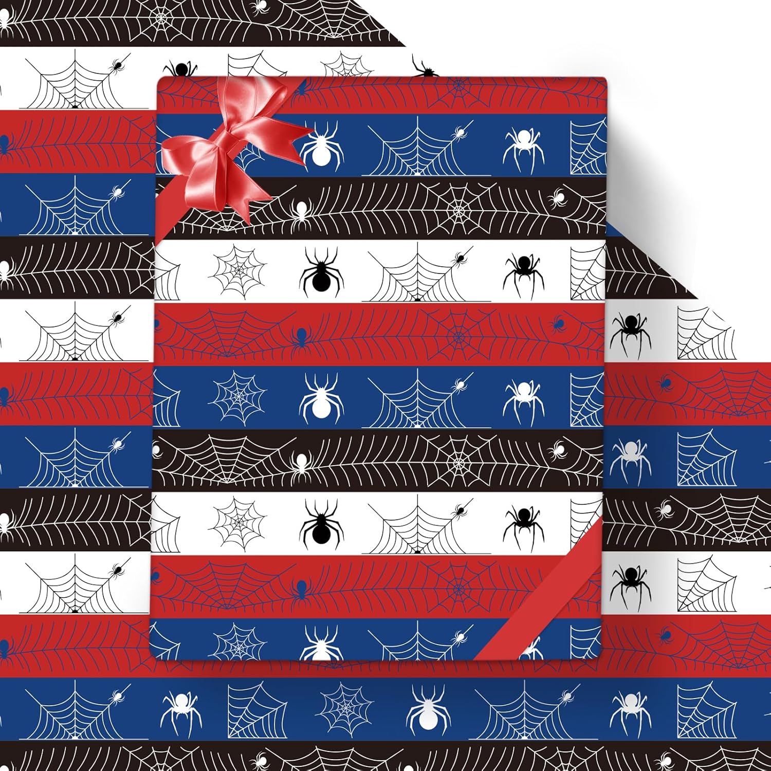 Amazon.com: Black and Red Spider Wrapping Paper, 8 Sheets Spider Webs ...