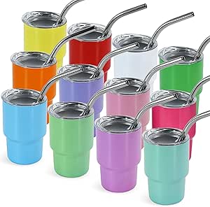 Amazon.com | FECBK 3 oz Mini Tumbler Shot Glass with Straw and Lid 12 ...