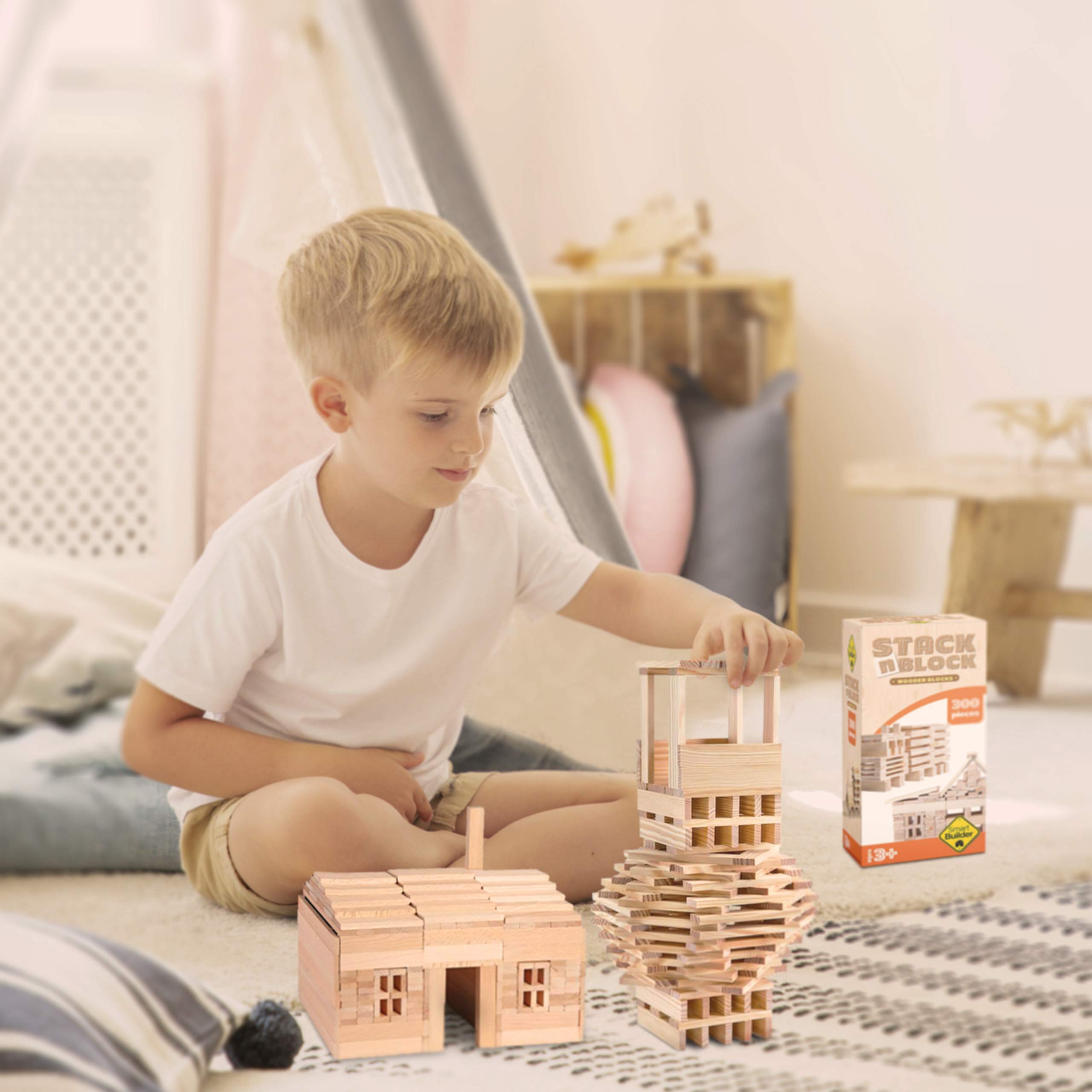 Smart Builder Wooden Planks Building Blocks for Kids - 300 Piece ...