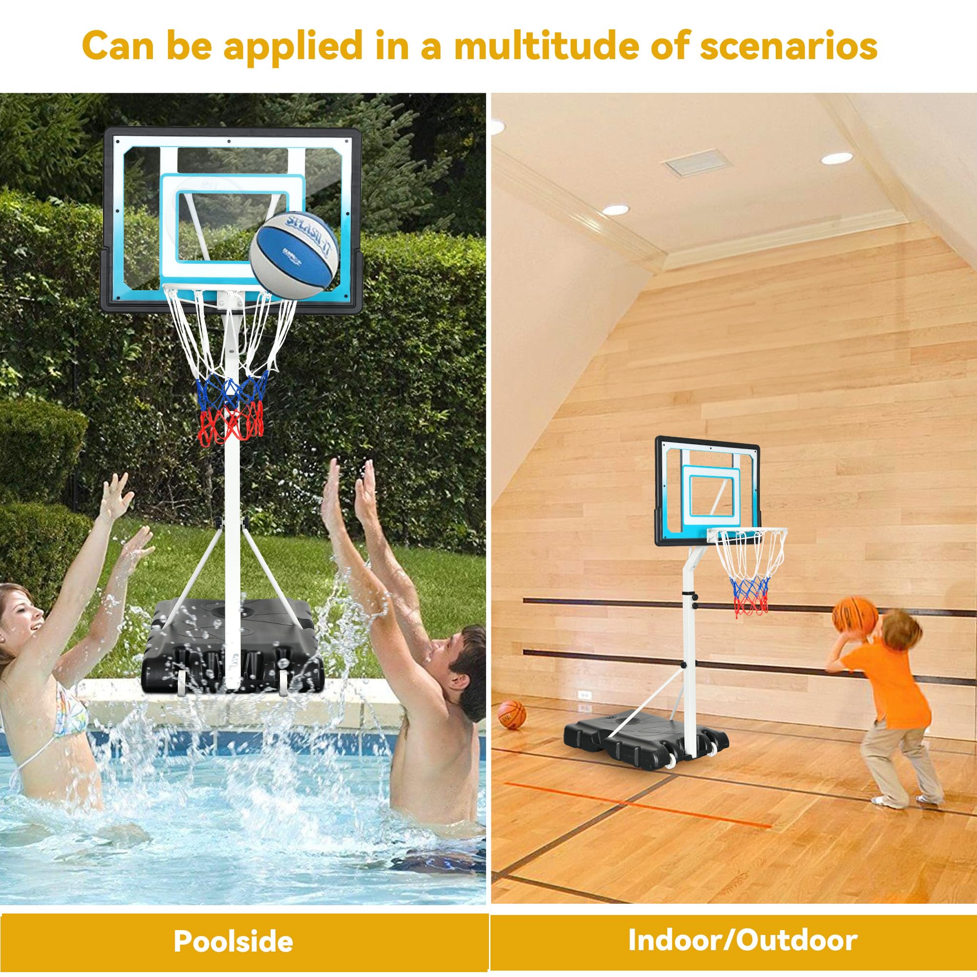 DWVO Pool Basketball Hoop, 4.1-5.7ft Easy Adjustable Basketball Goal ...