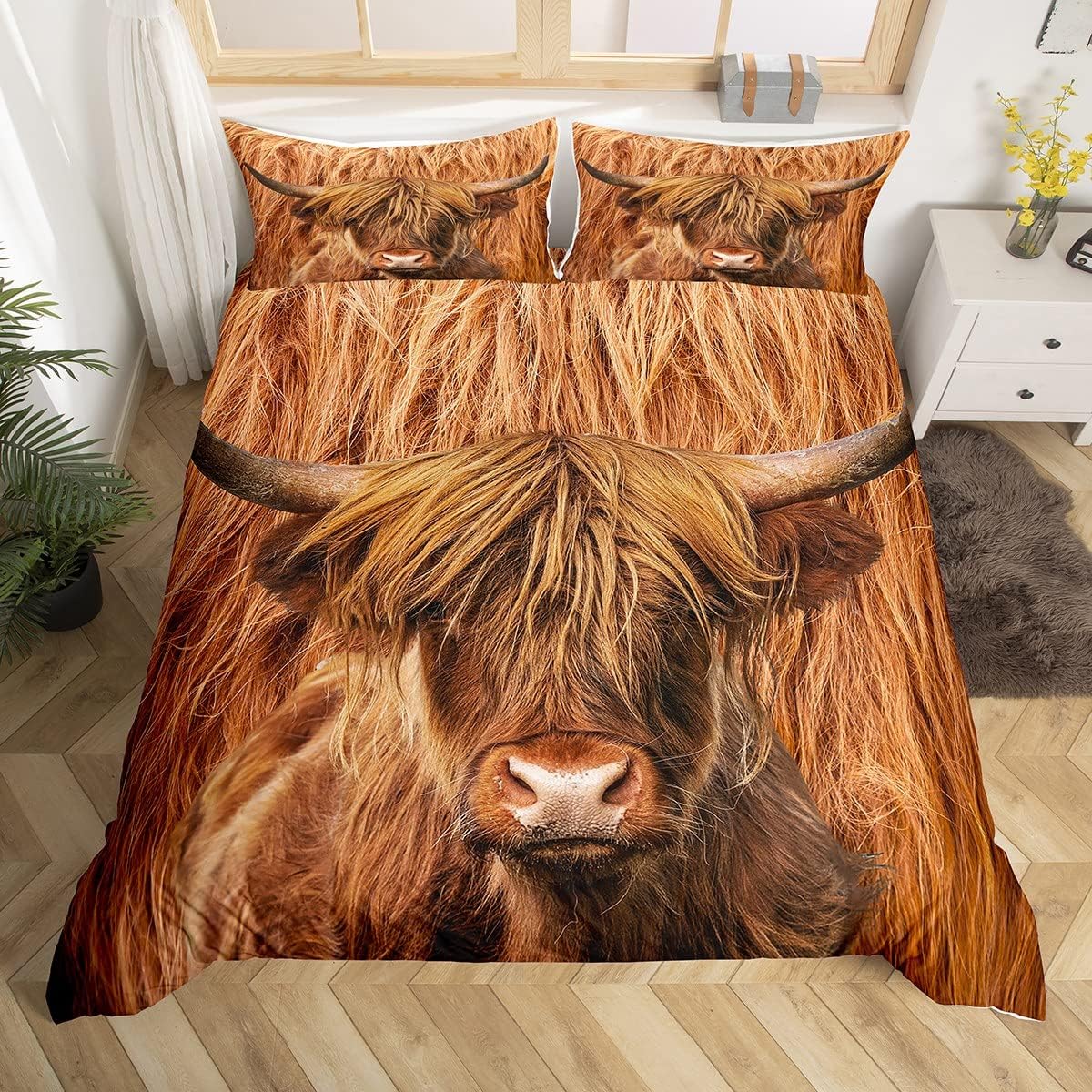 Kids Highland Cattle Bedding Set Highland Cow Duvet Cover Set for Kids Boys Girls Animal ...