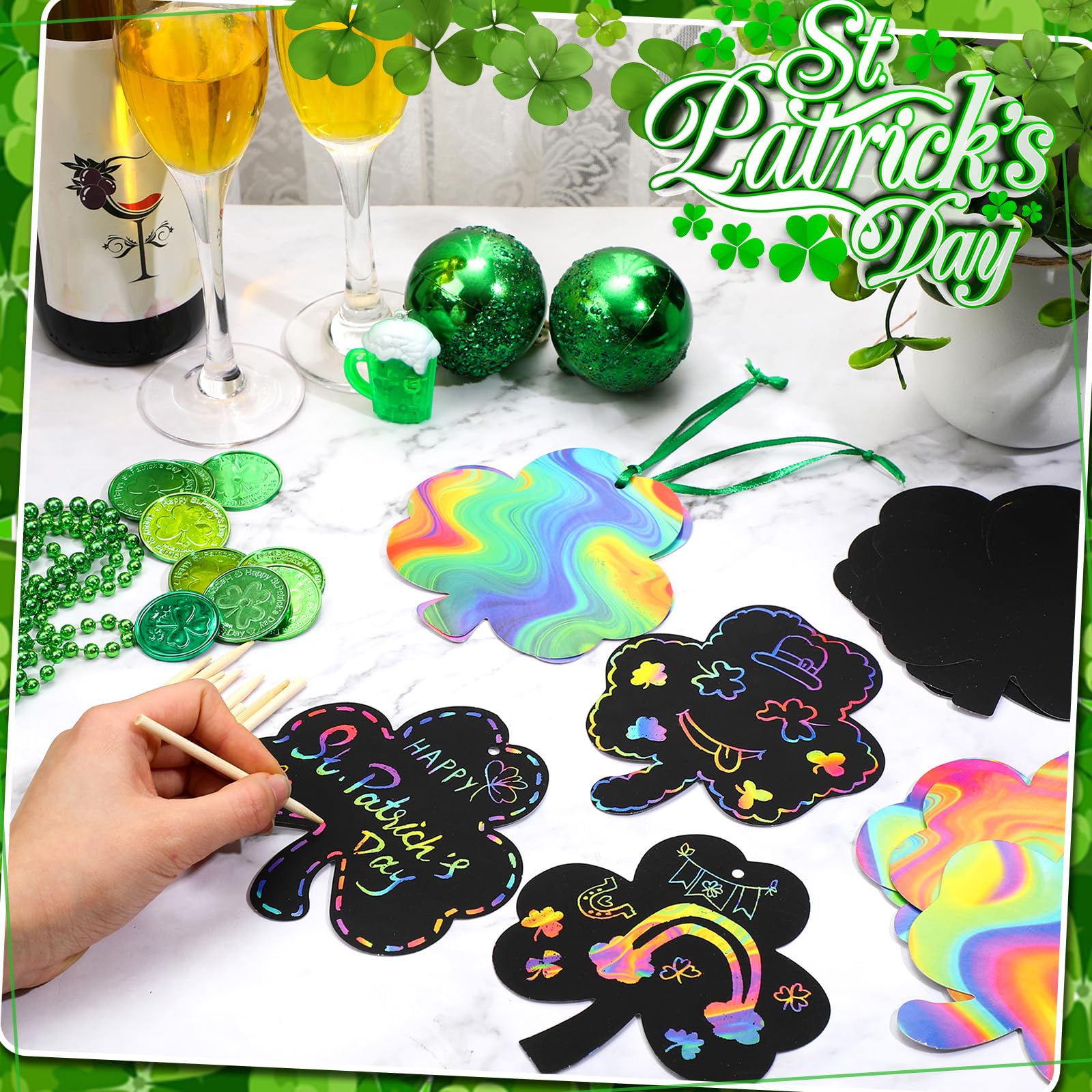 Snapklik.com : 36 Pack St. Patricks Day Shamrocks Scratch Crafts Bulk ...