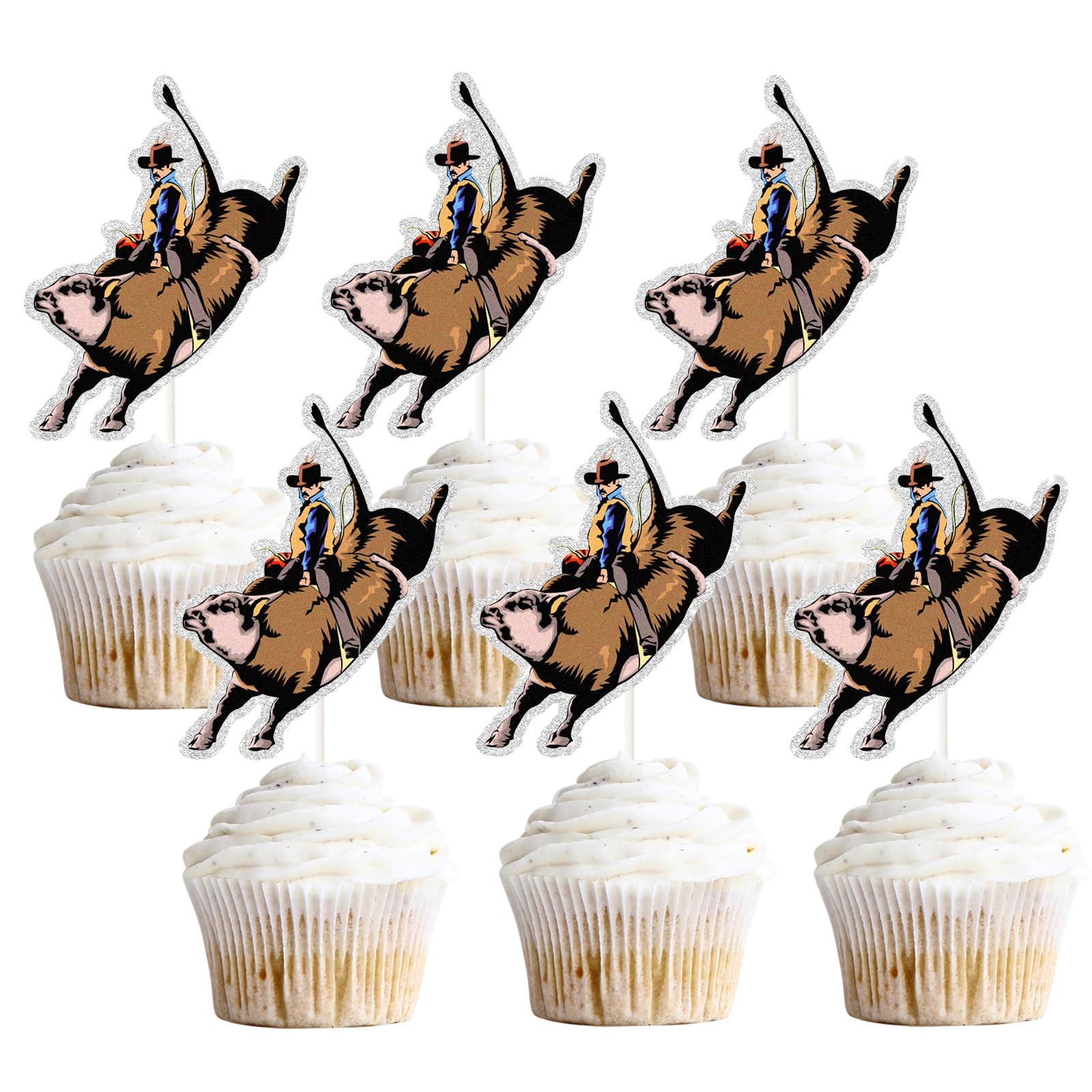 Amazon.com: Cow Brown Dessert Cupcake Topper,18pcs Country Western Bull ...