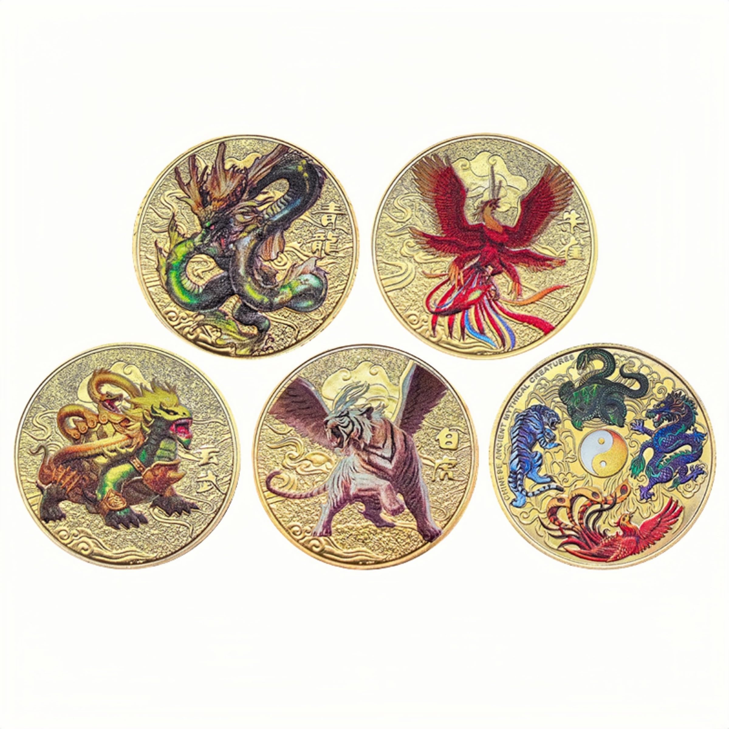 Amazon.com: 5pcs Chinese Lucky Coin Ancient Mythical Creatures of The ...