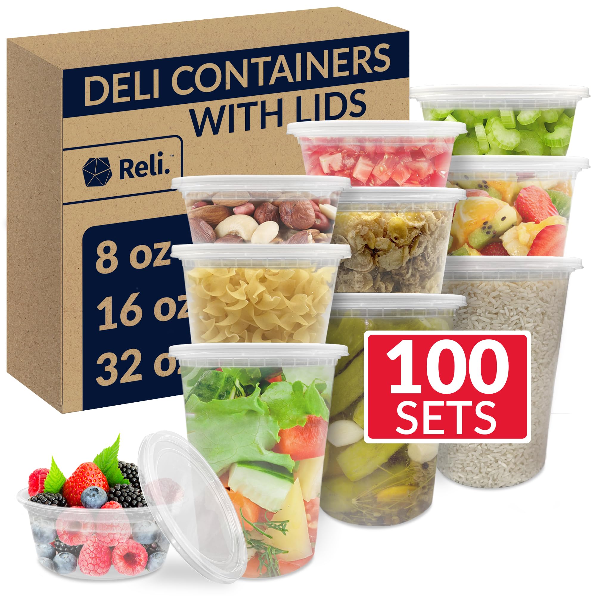 Amazon.com : Reli. Deli Containers with Lids (100 Sets Total) Variety ...