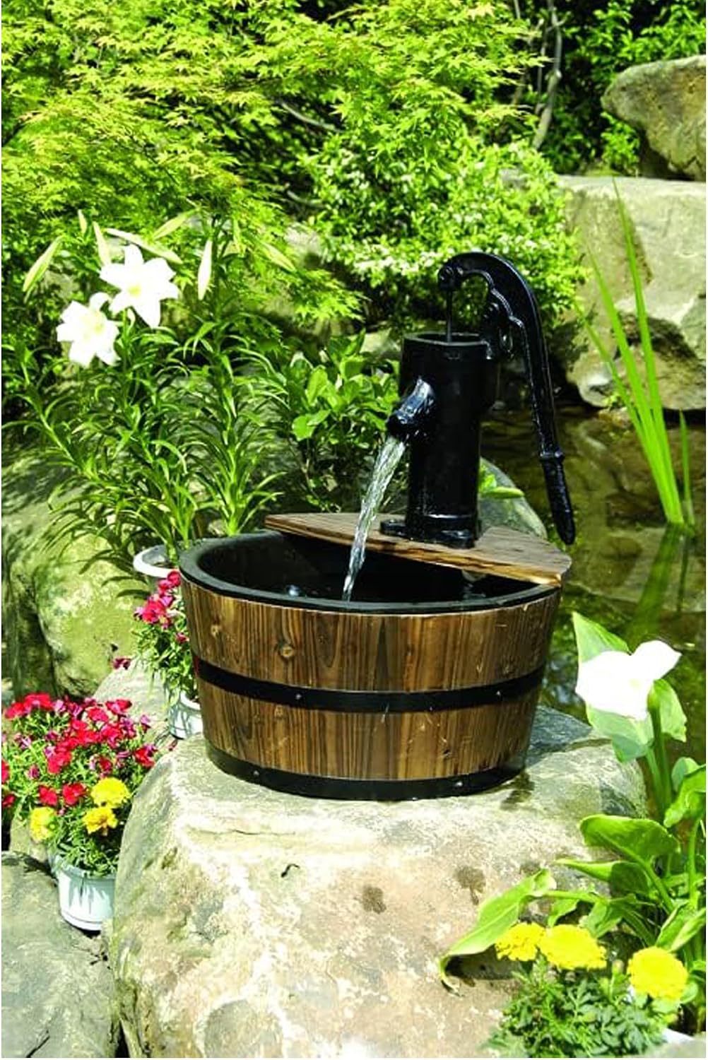 Heissner Wooden Barrel & Hand Pump Water Feature : Amazon.co.uk: Garden