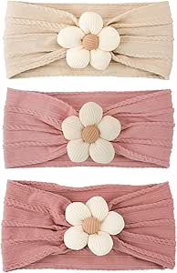 3pcs Baby Flower Headbands, Baby Hair Floral Bows Stretchy Soft Nylon Hairbands Elastic Hair ...