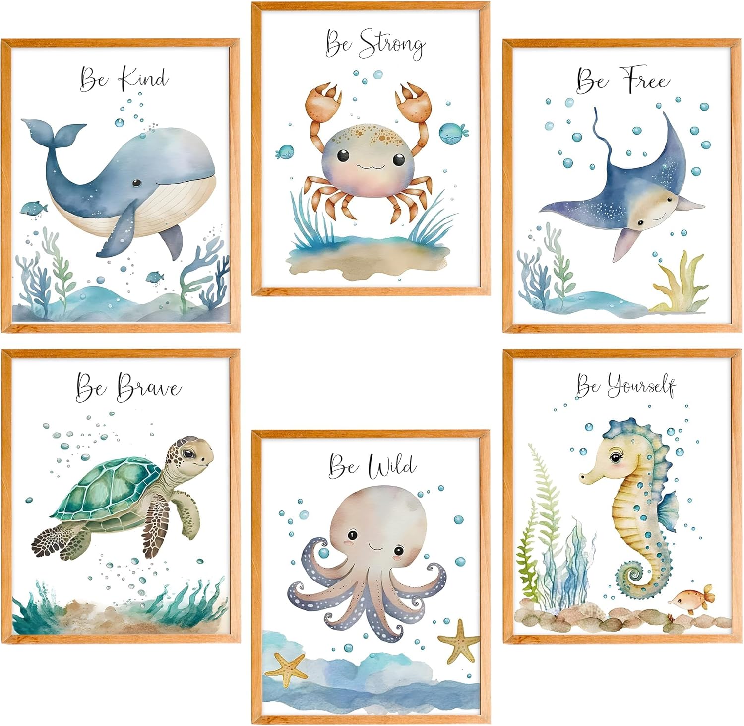 Amazon.com: Ocean Nursery Decor,Ocean Nursery Wall Art Set of 6, Under ...