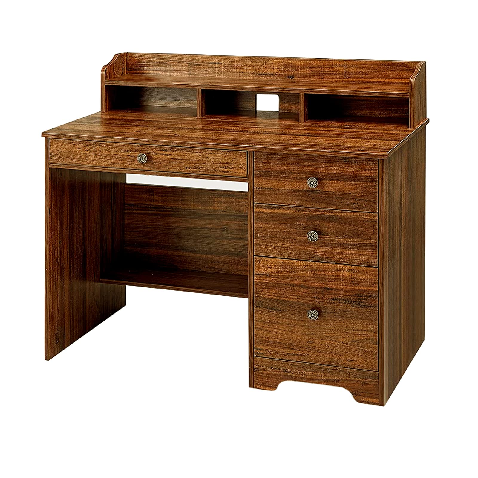 Buy Computer Desk with 4 Drawers and Hutch Shelf, Wood Frame Home ...
