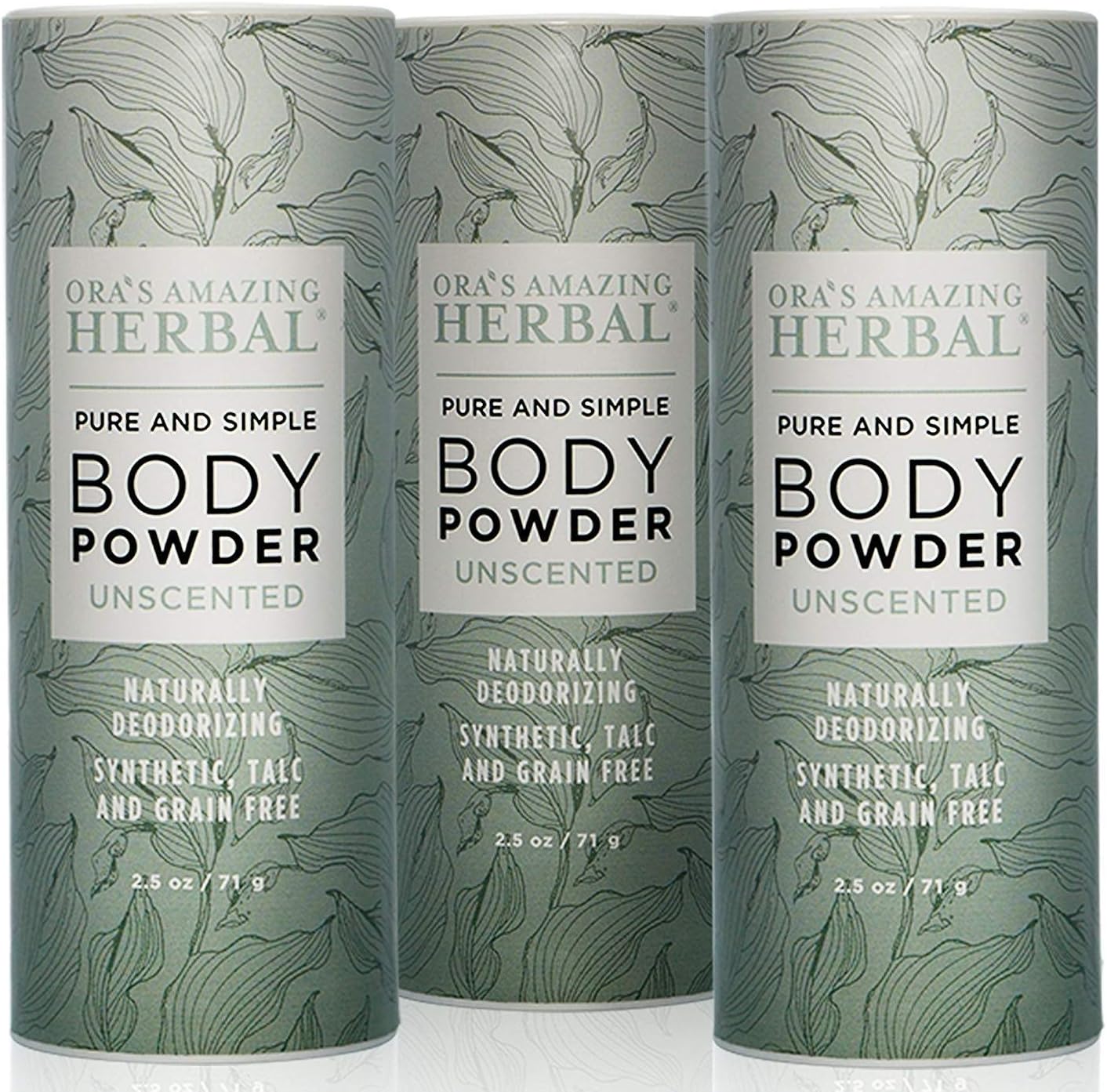 Natural Body Powder, Unscented, 2.5 ounces Pack of 3, Fragrance Free ...
