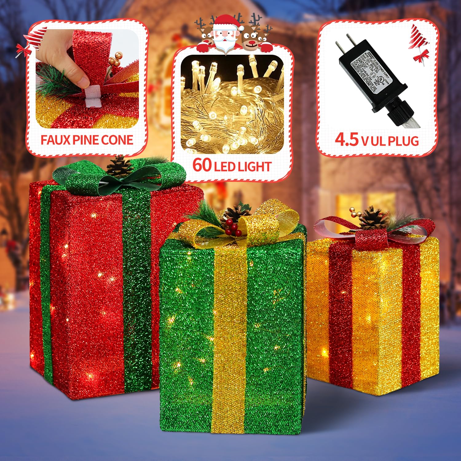 Snapklik.com : DomKom Set Of 3 Tall Rectangular Christmas Lighted Gift ...