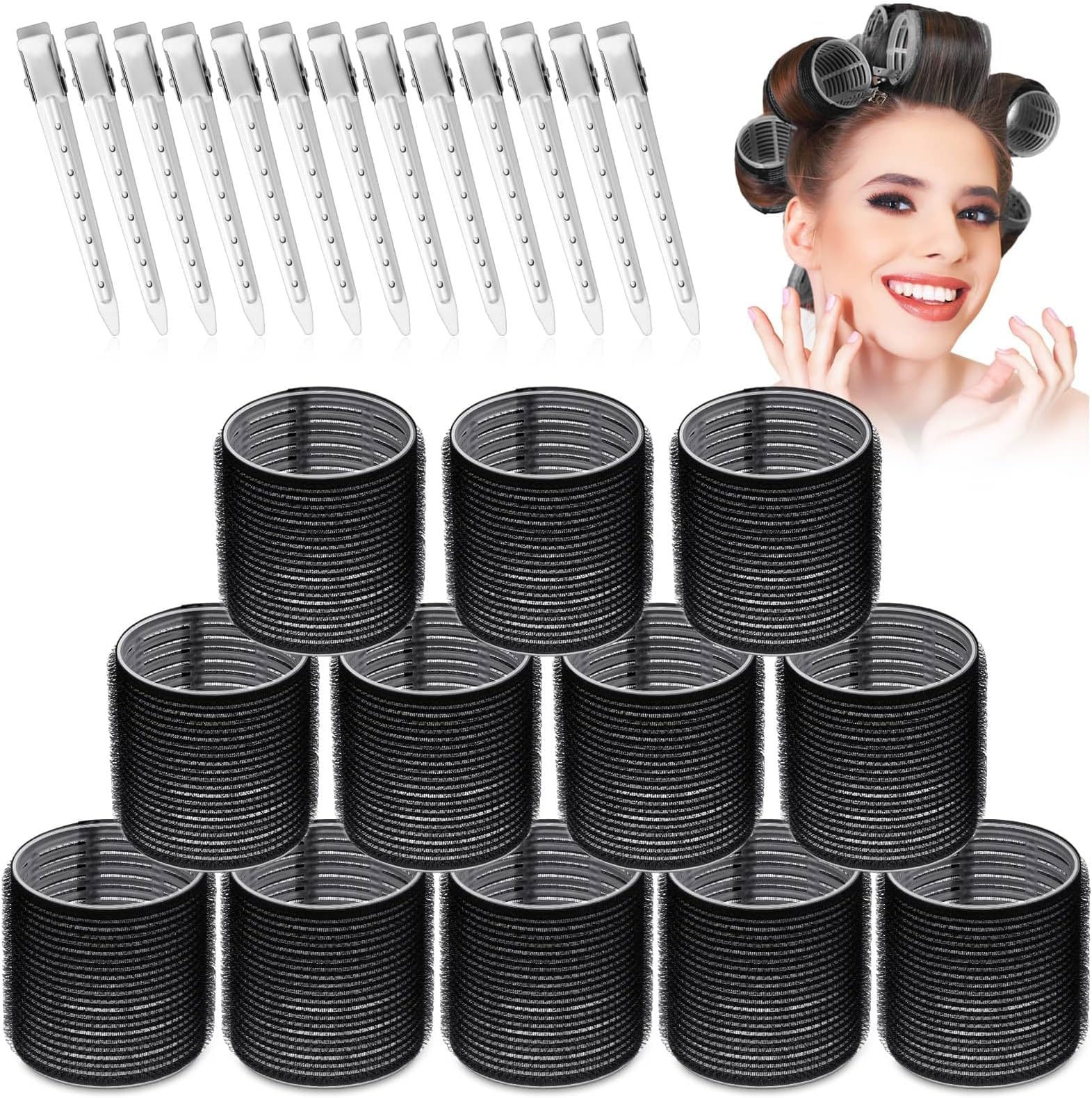Amazon.com : Large Hair Rollers Set - 24 Pieces with 12 Jumbo Rollers ...
