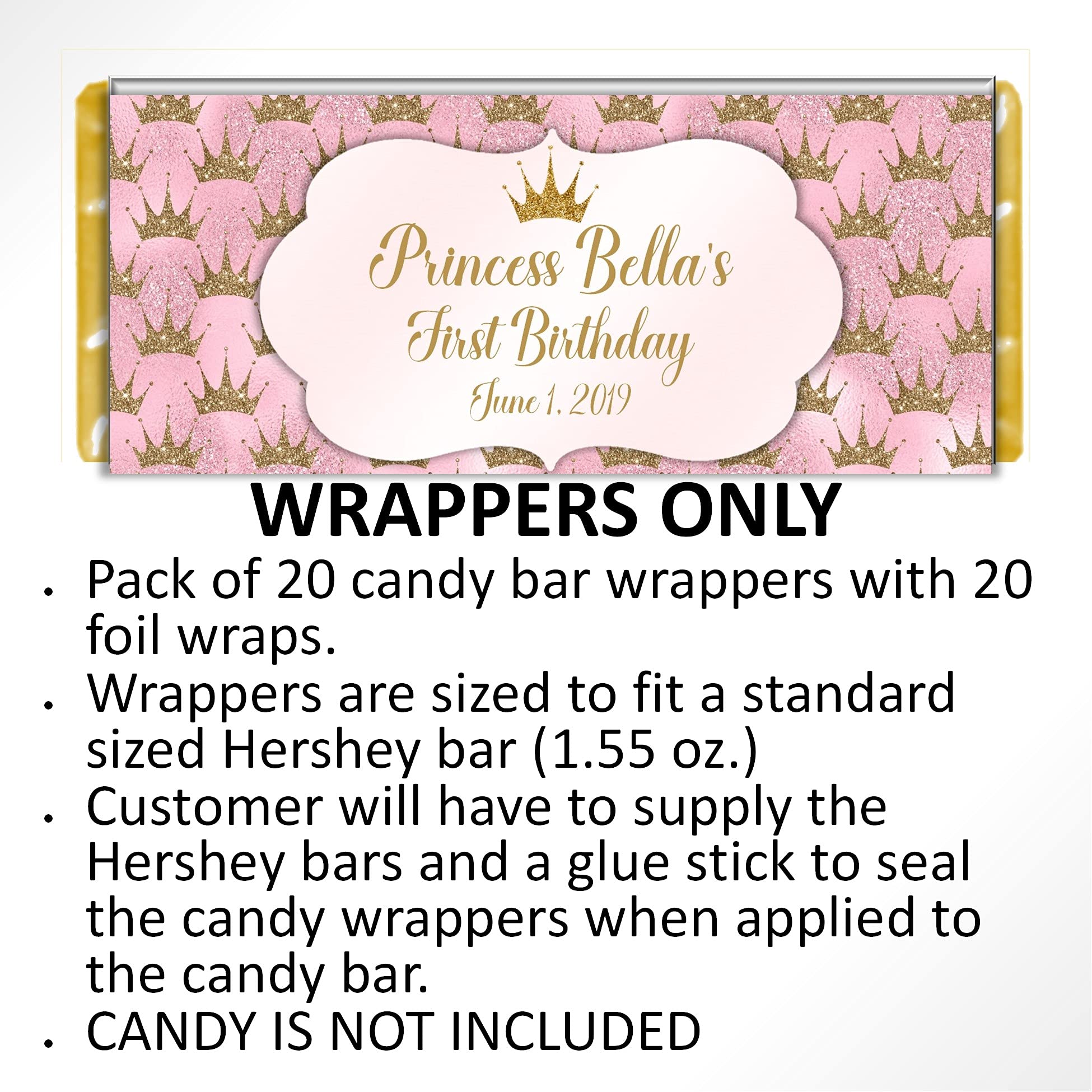 Buy Princess Crown Personalized Candy Bar Wrappers for Chocolate ...