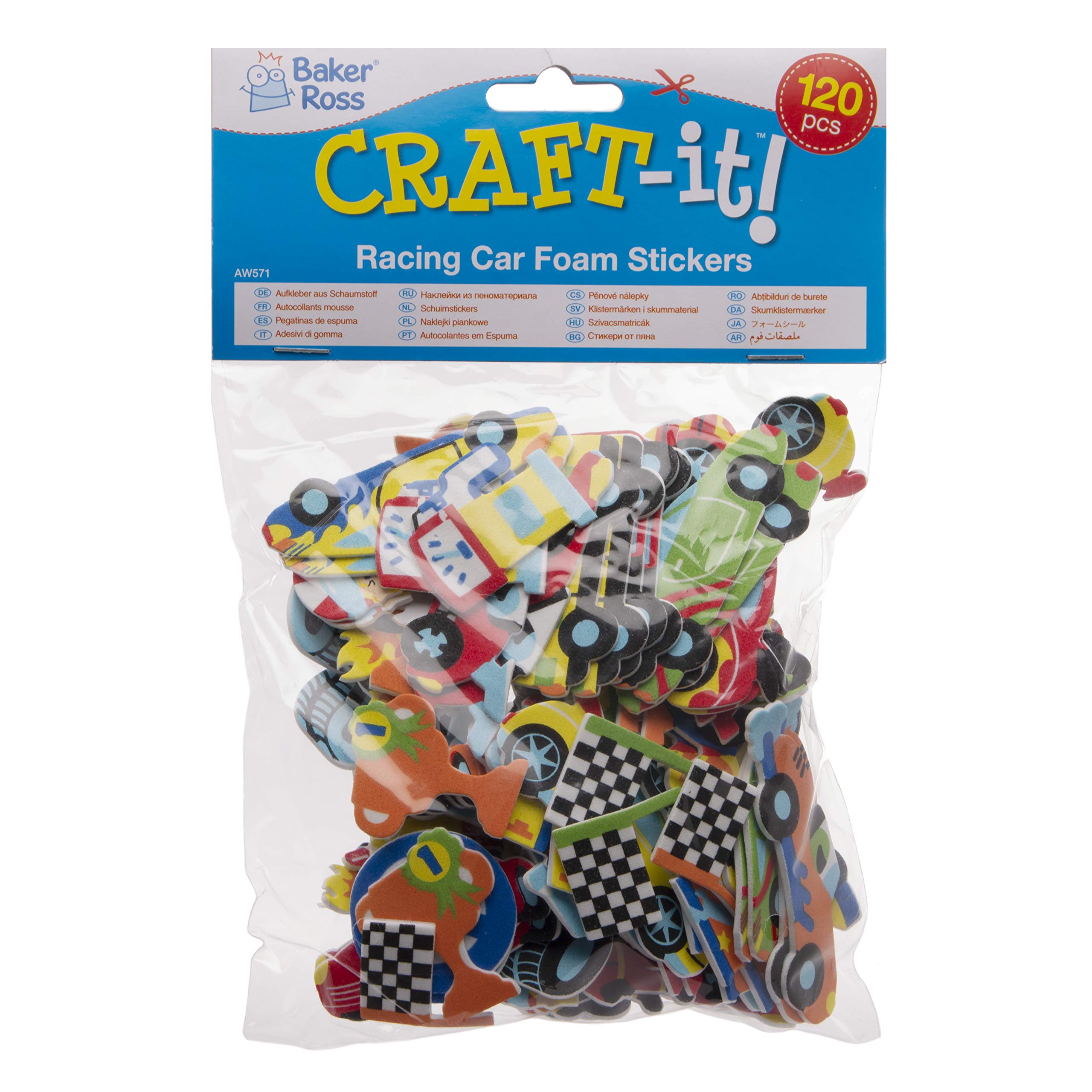 Buy Baker Ross AW571 Racing Cars Foam Stickers - Pack of 120, Self ...