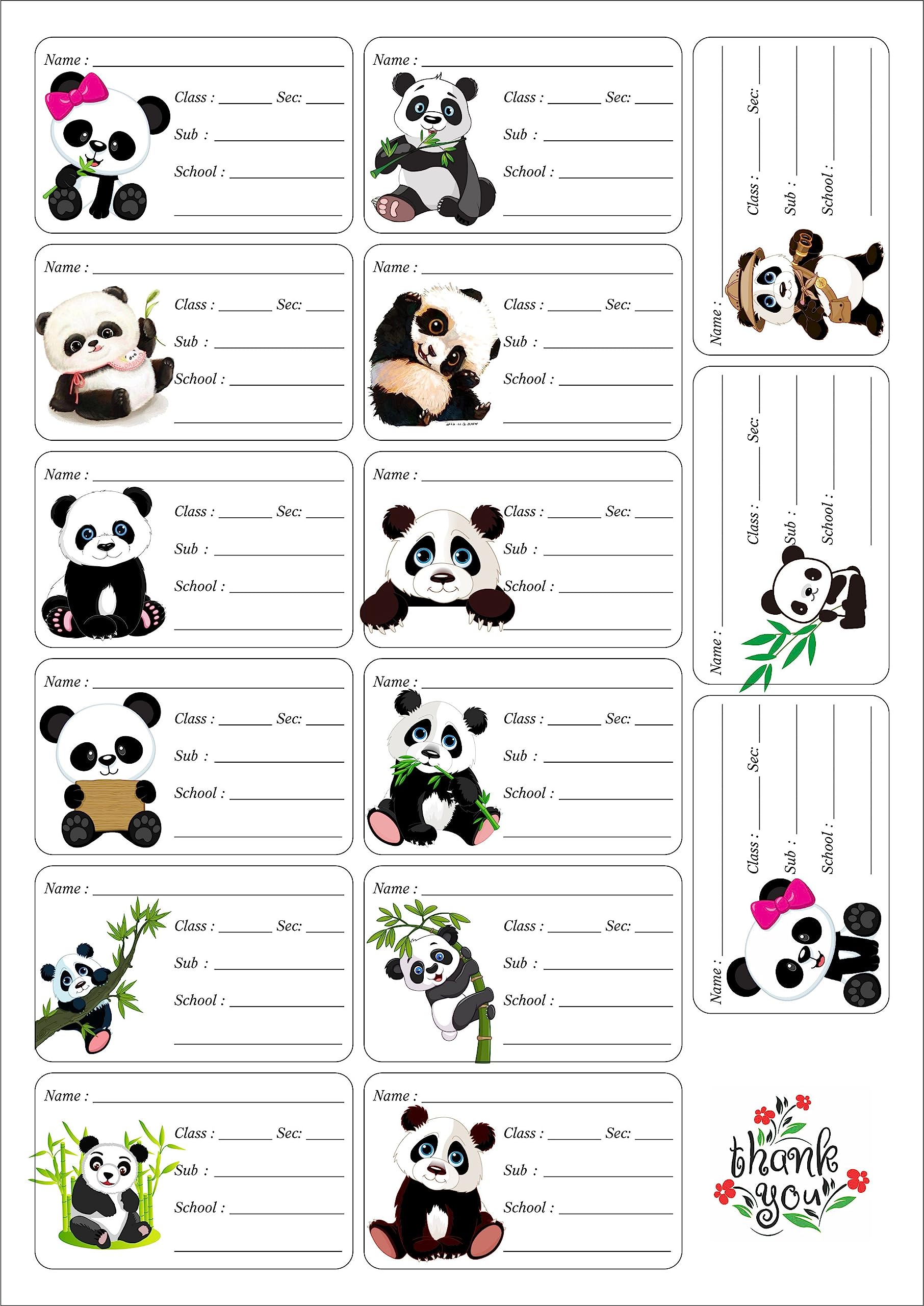 SRIS PANDA CRTN STICKER Student Book Sticker Name Slip for School Books ...