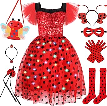 Amazon.com: Cocojeci Ladybug Costume for Girls, Light Up Lady Bug ...