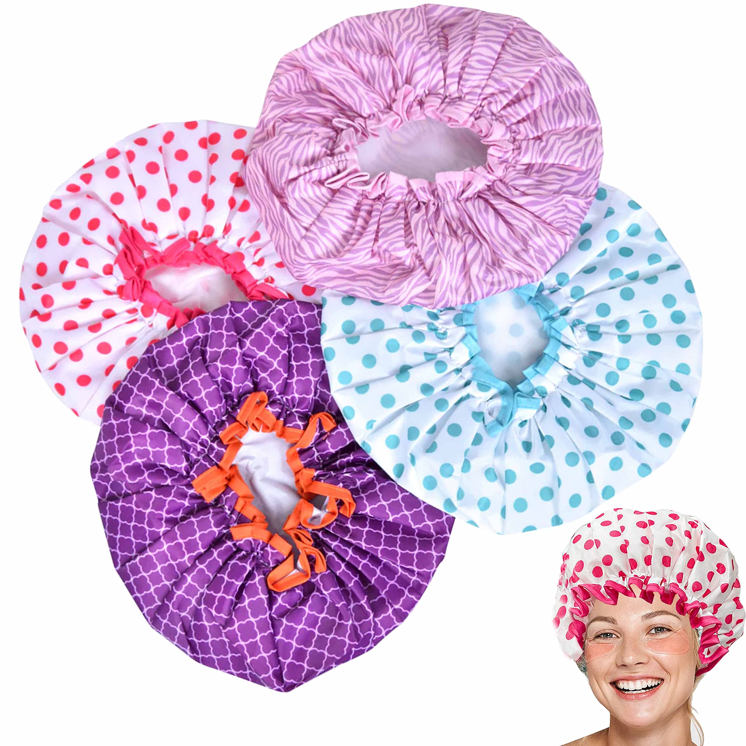 Shower Cap Premium Double Layer Waterproof Shower Cap Satin Print