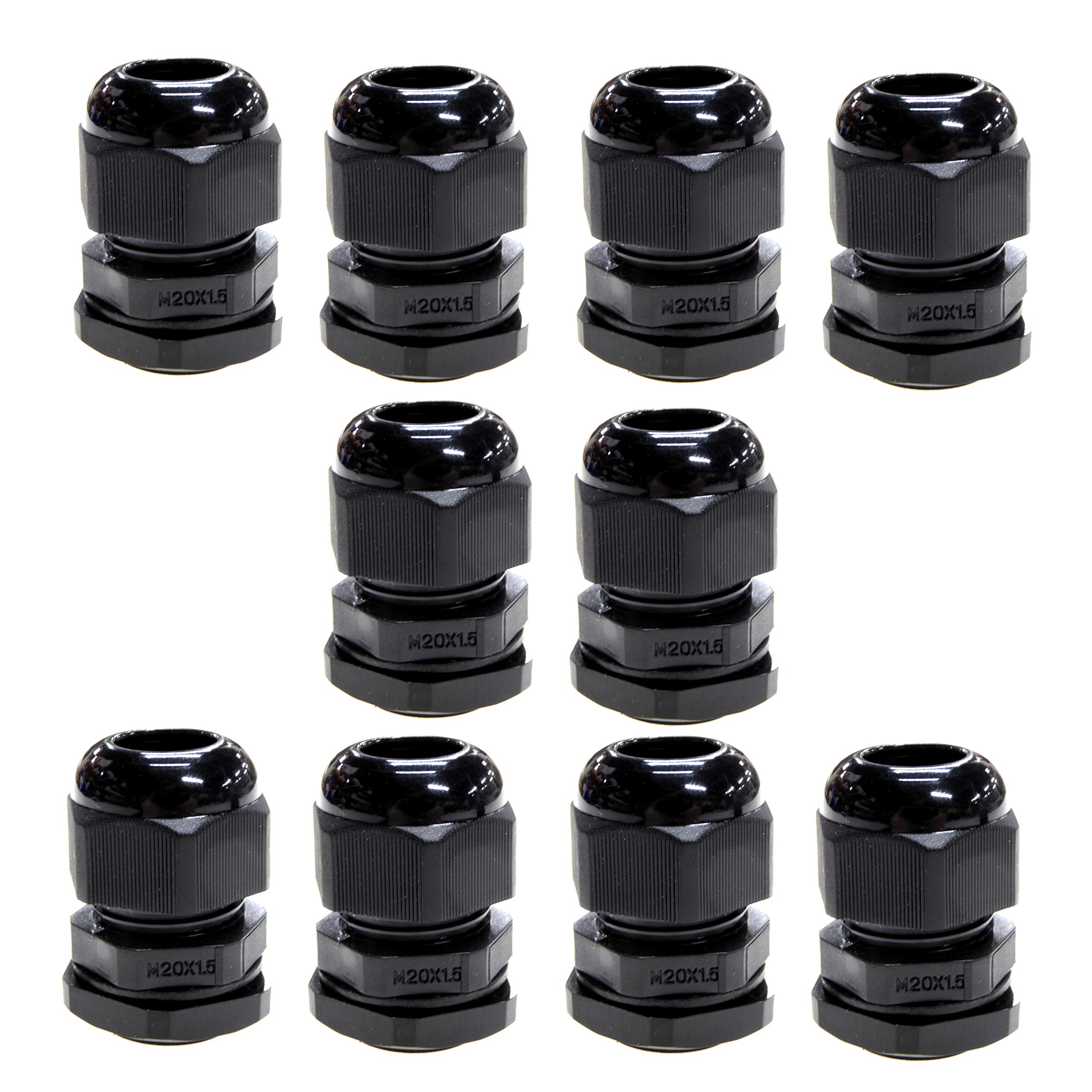 10 Pack Black M20 20mm TRS Stuffing Compression Glands for 6-12mm Cable ...