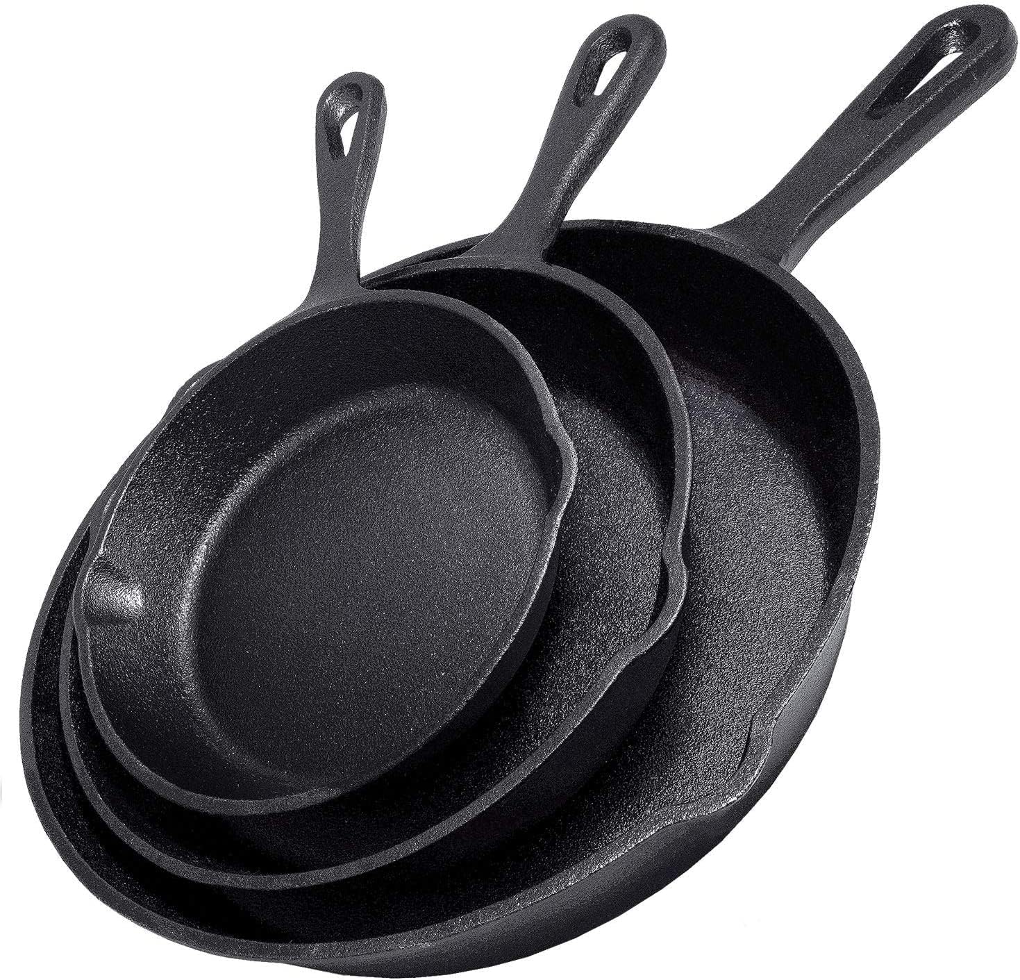 Amazon.com: Simple Chef Cast Iron Skillet 3-Piece Set - Heavy-Duty ...