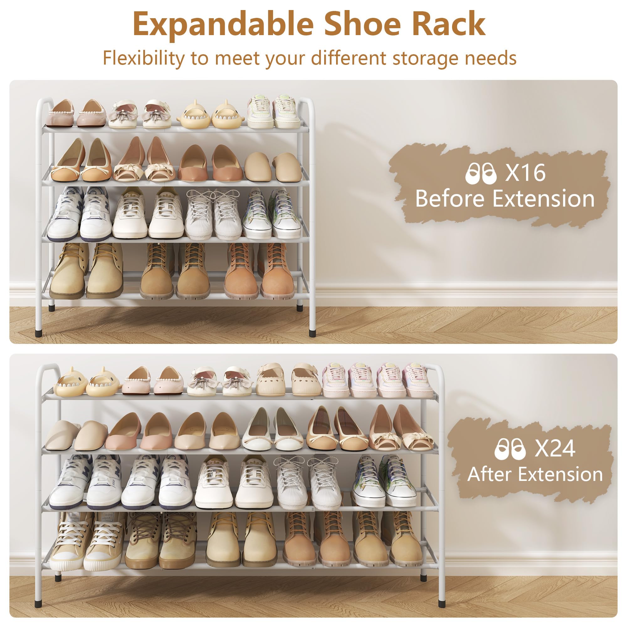 Snapklik.com : 4-Tier Shoe Rack Expandable, Width Adjustable Shoe Shelf ...