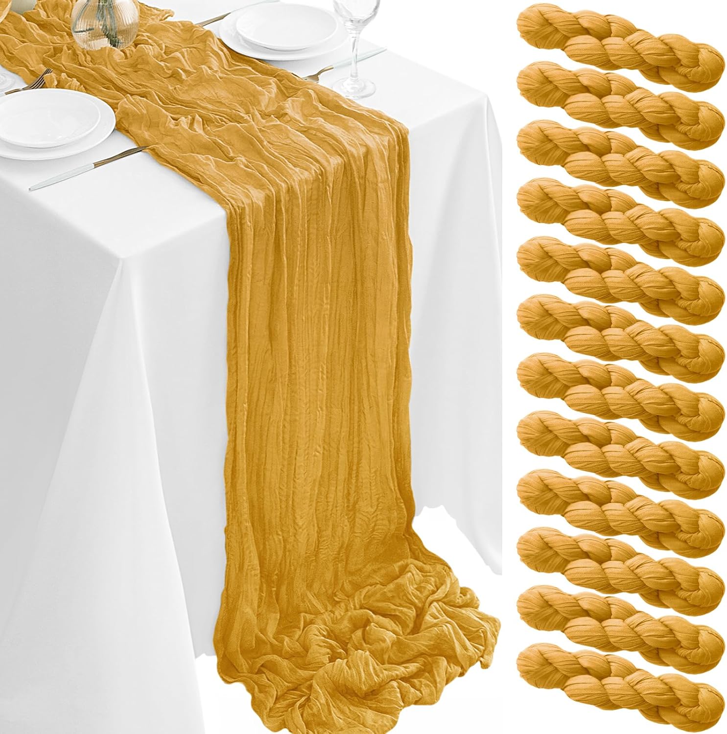 Amazon.com: 12Pack Mustard Yellow Gold Cheesecloth Table Runner ...