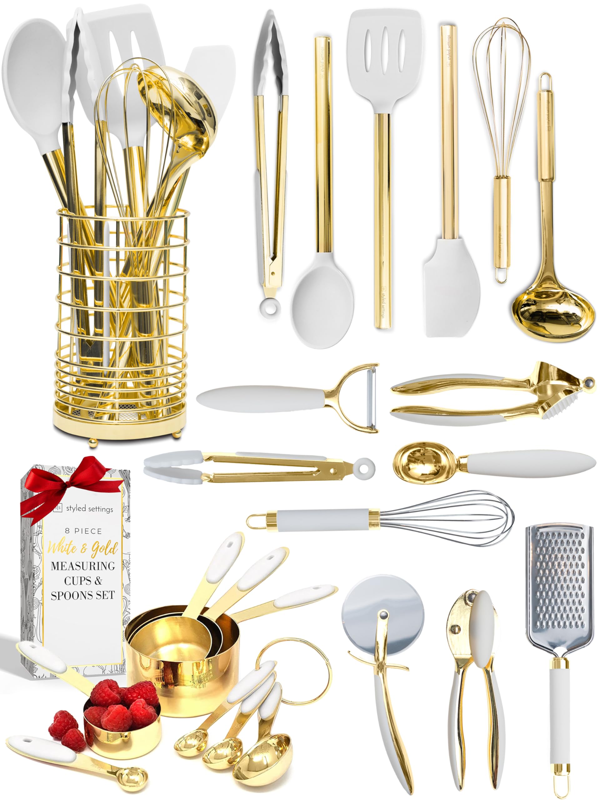 Amazon.com: White and Gold Kitchen Utensils Set - 23-Piece Gold Kitchen ...