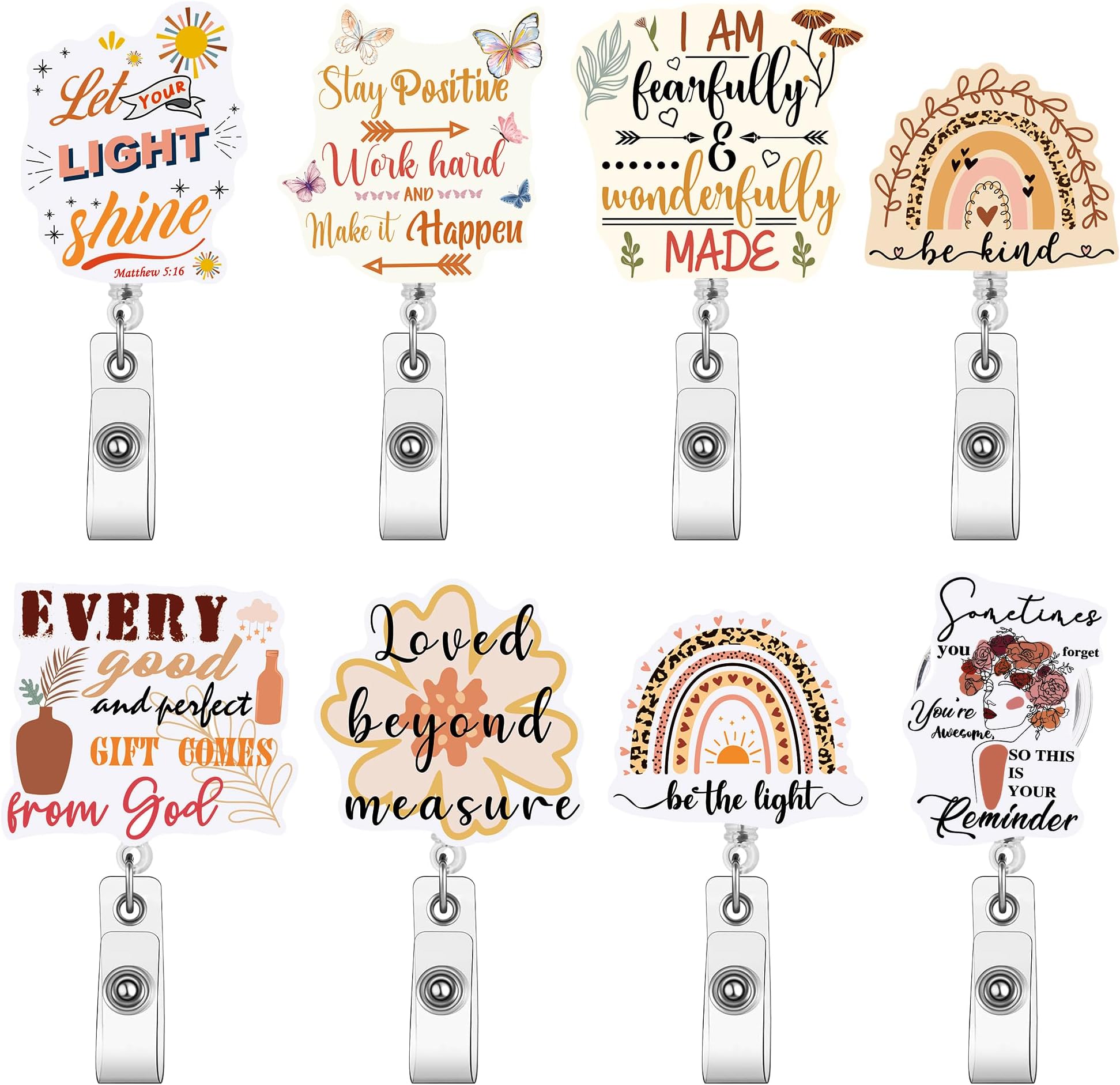 Amazon.com : AFRITEE Inspirational Badge Reel Retractable - 8pcs Boho ...
