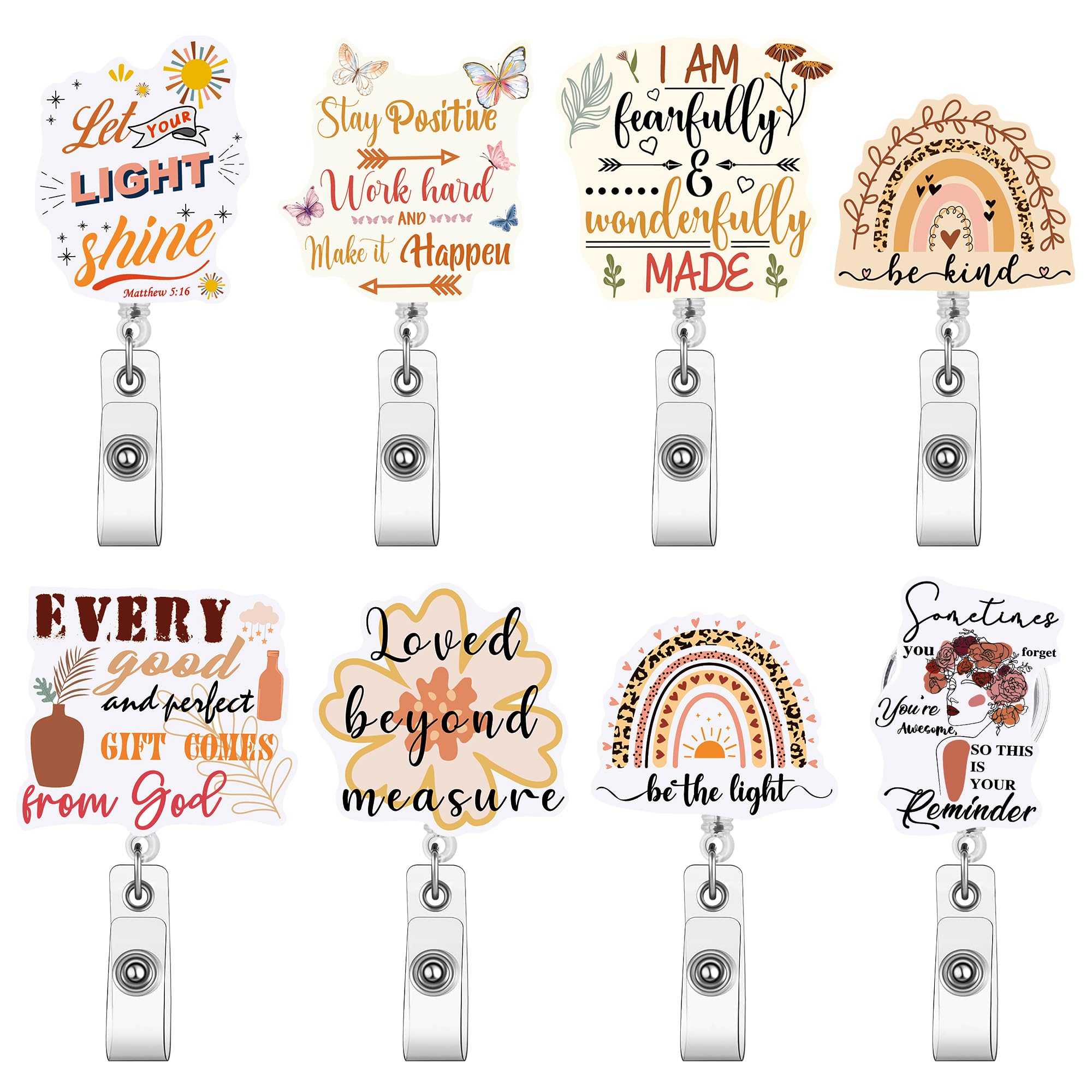 Amazon.com : AFRITEE Inspirational Badge Reel Retractable - 8pcs Boho ...