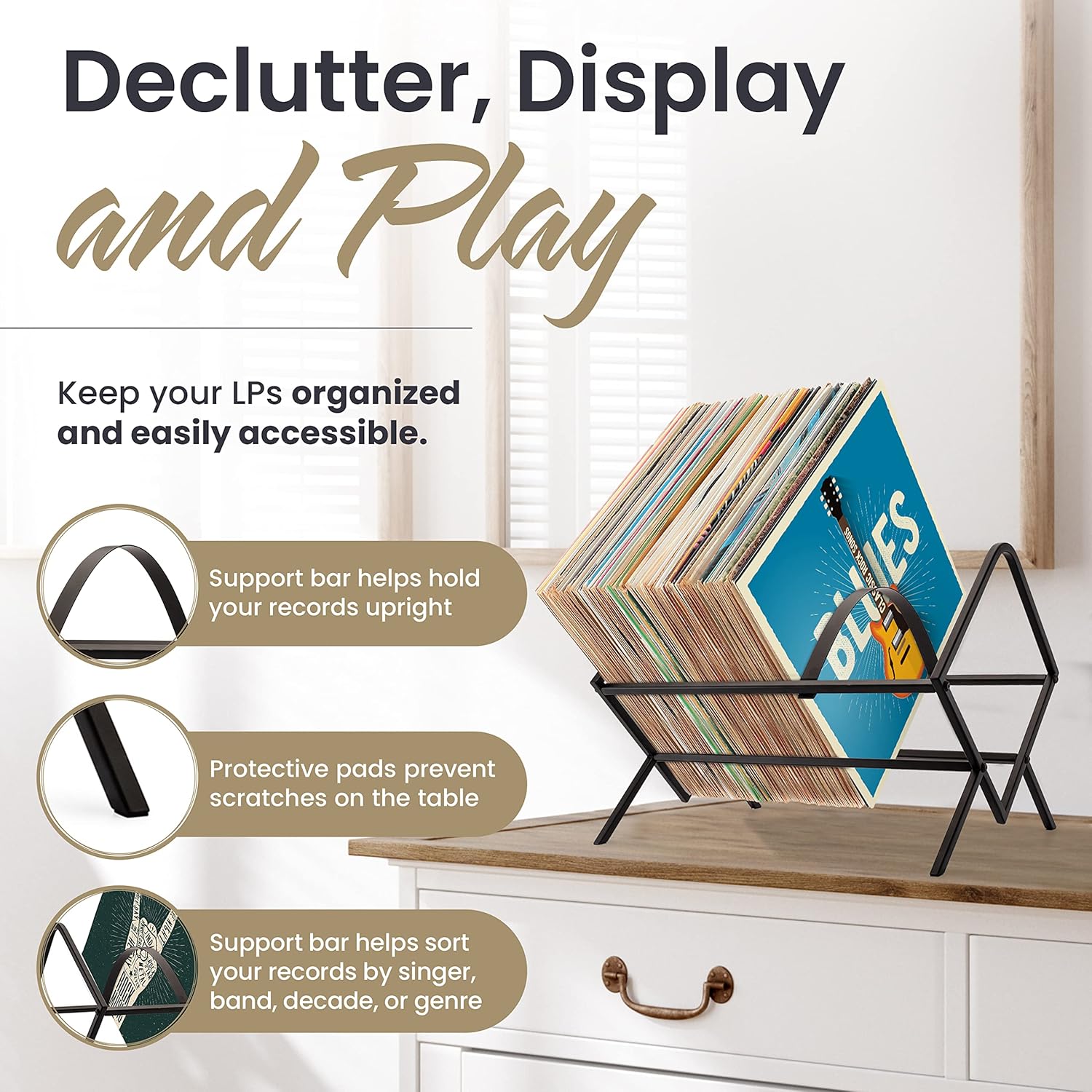 Buy Vinyl Record Holder - Holds 80 -100 Records - Vinyl Display ...