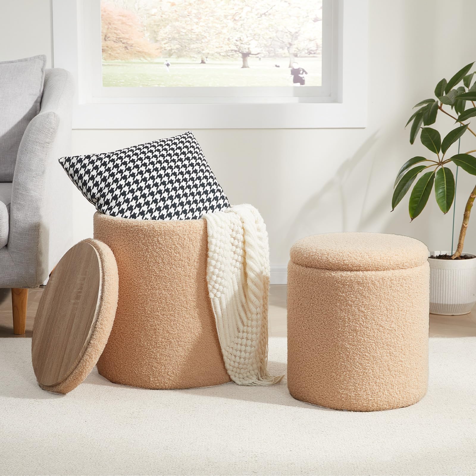 Amazon.com: Jekruiet Ottoman with Storage Set of 2, Modern Round Pouf ...