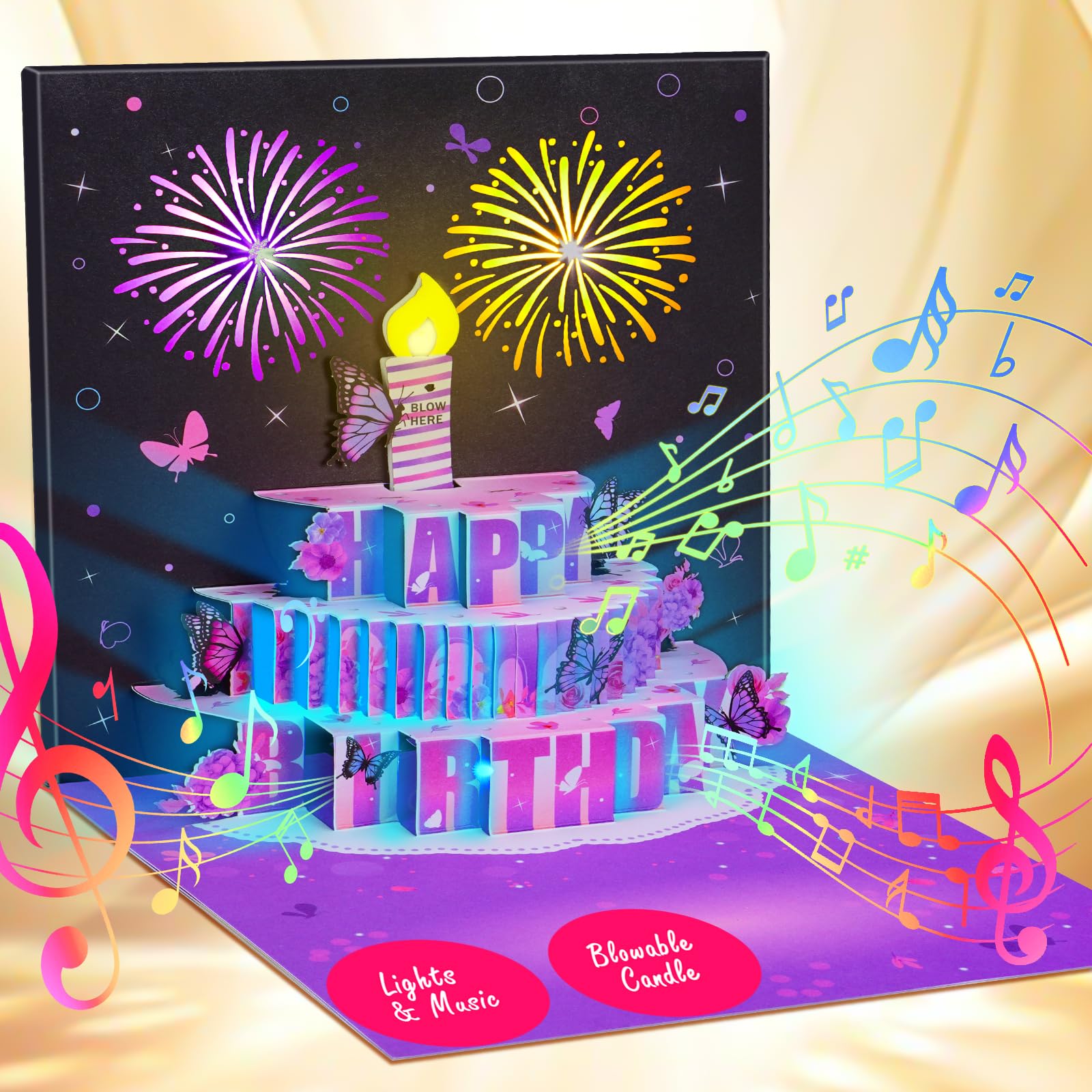 Amazon.com: IBBWB 3D Pop Up Firework Birthday Cards - DIY age, Musical ...