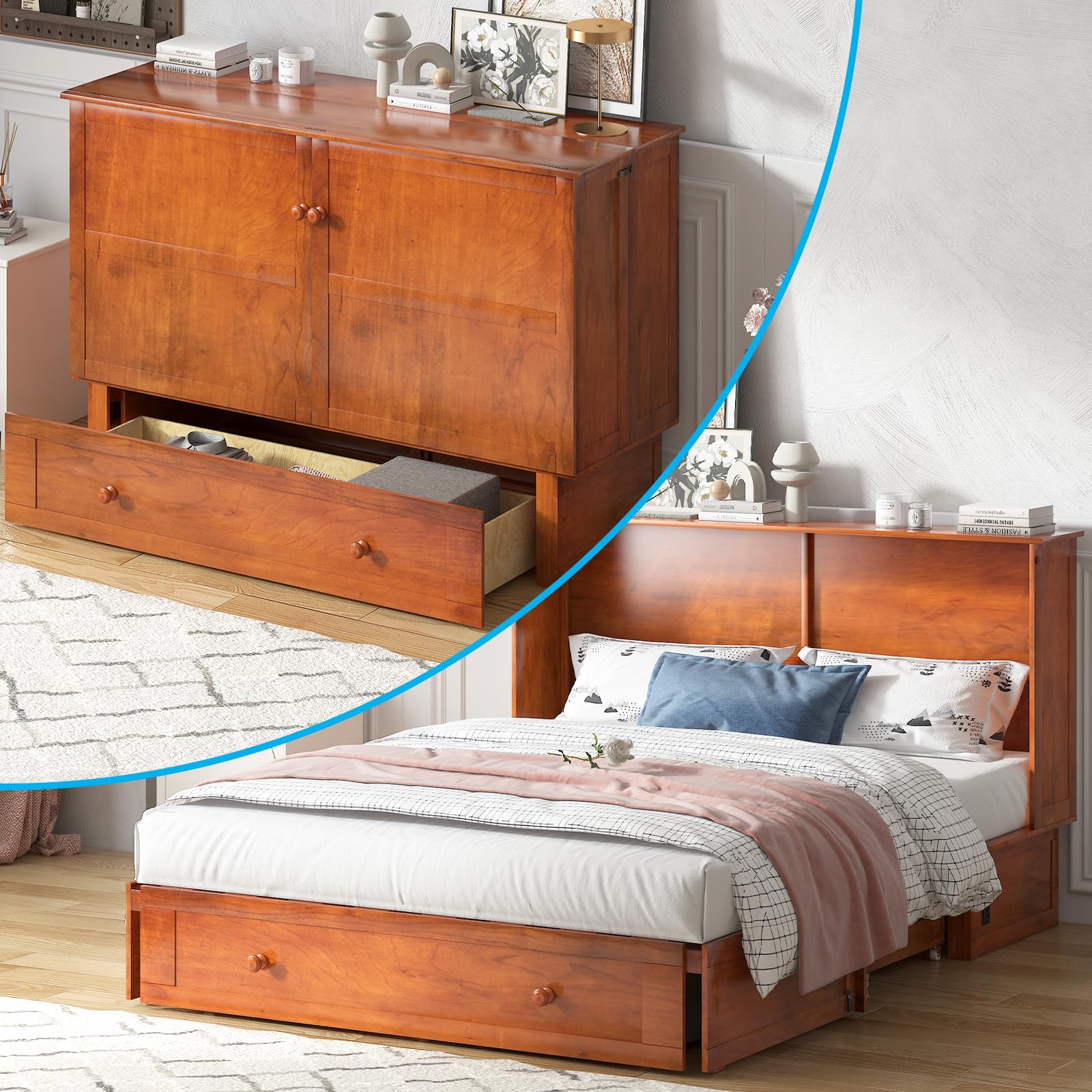 Amazon.com: Mjkone Murphy Bed Cabinet, Queen Cabinet Bed with Foldable ...