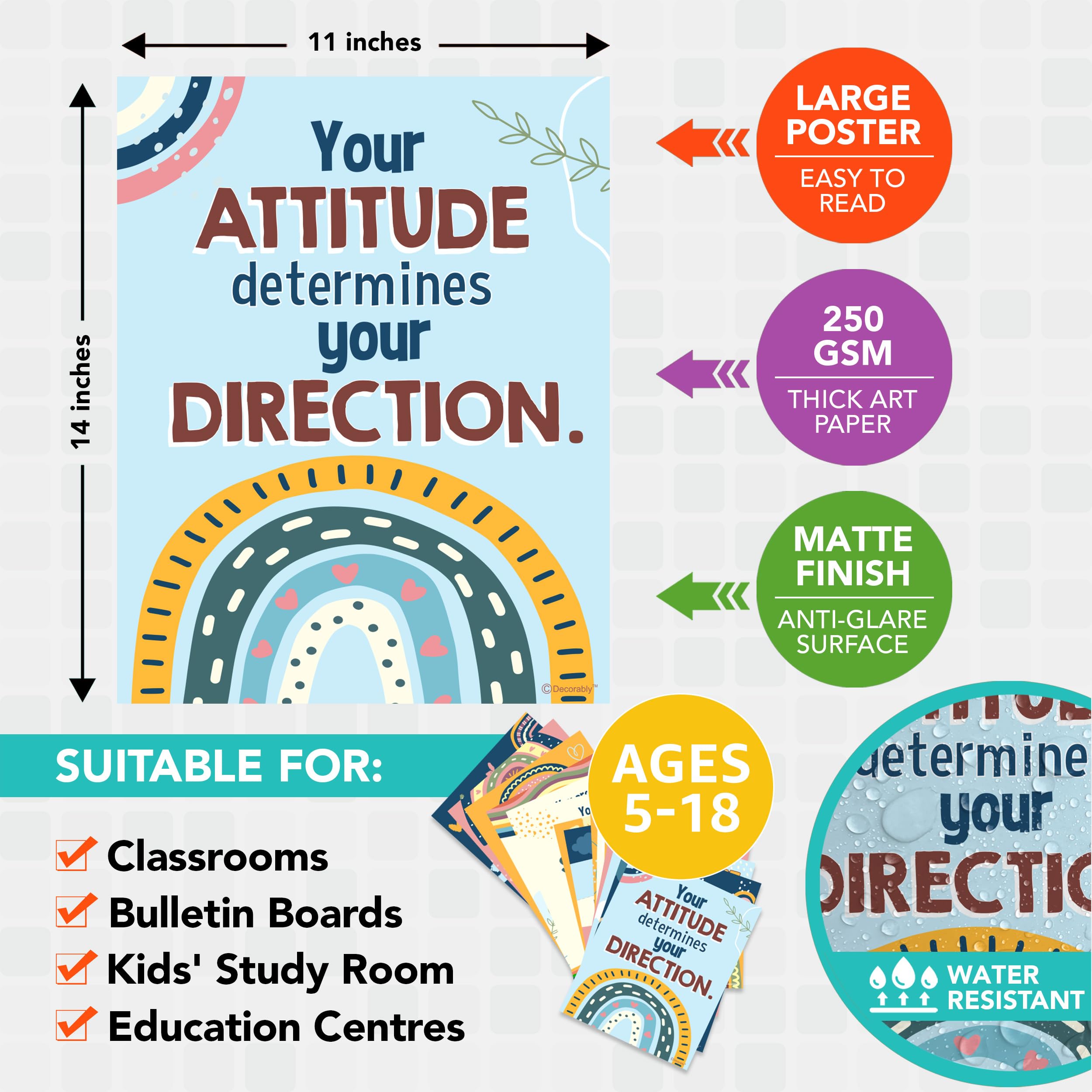 Snapklik.com : Decorably 15 Motivational Rainbow Boho Posters For Classroom