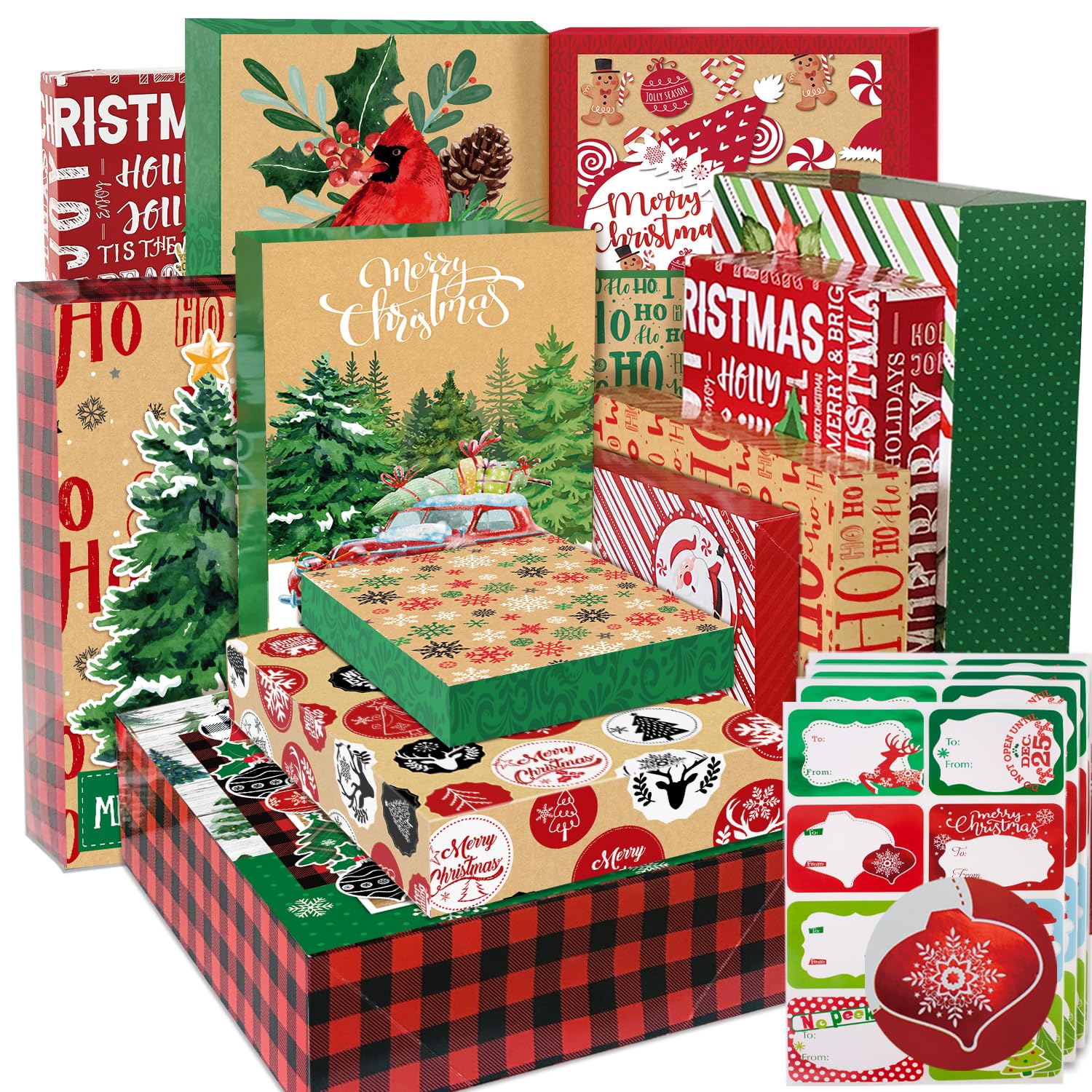 12 Christmas Gift Wrap Boxes Bulk with Lids for Wrapping Extra Large ...