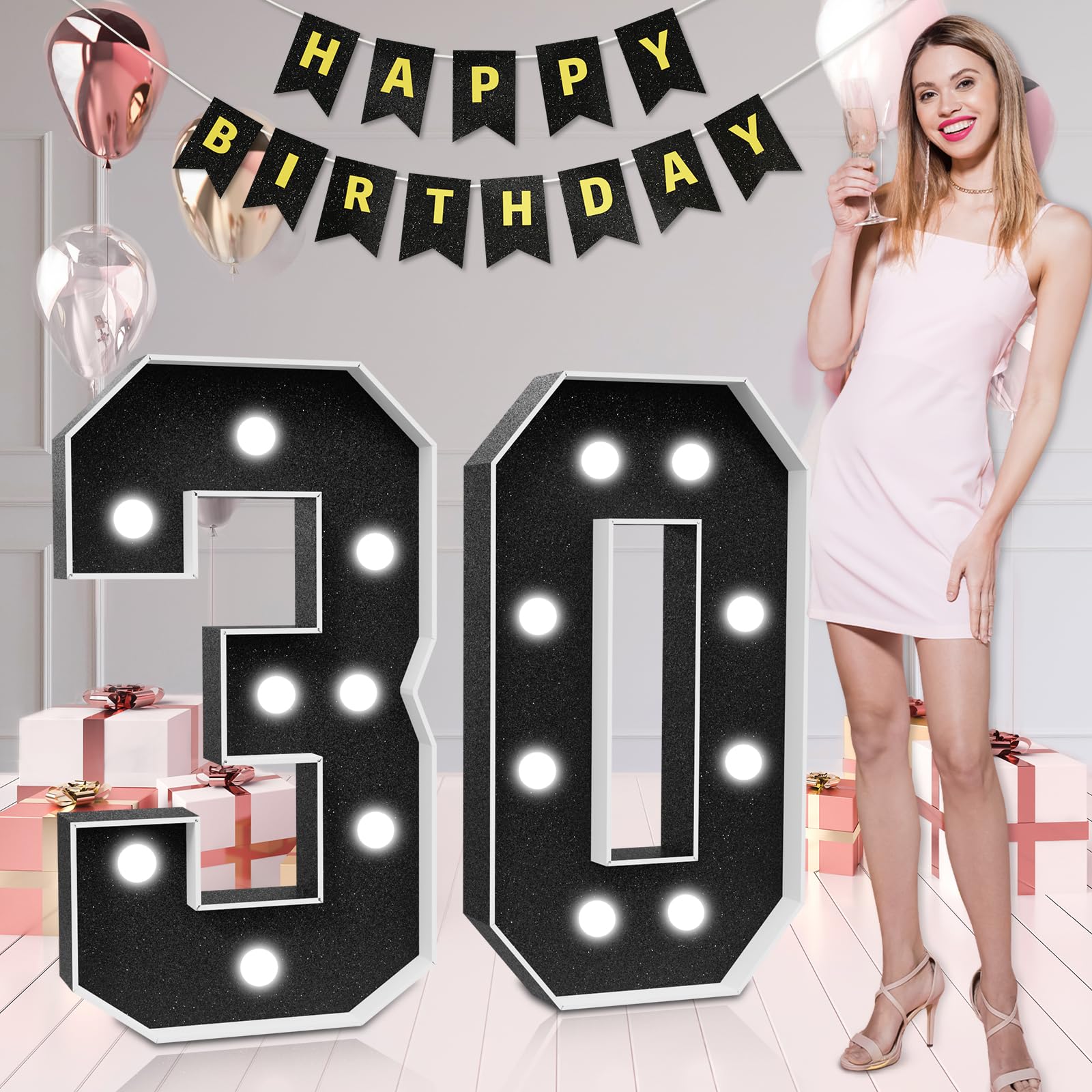 Amazon.com: imprsv Marquee Numbers Black 30th-Birthday Decorations ...