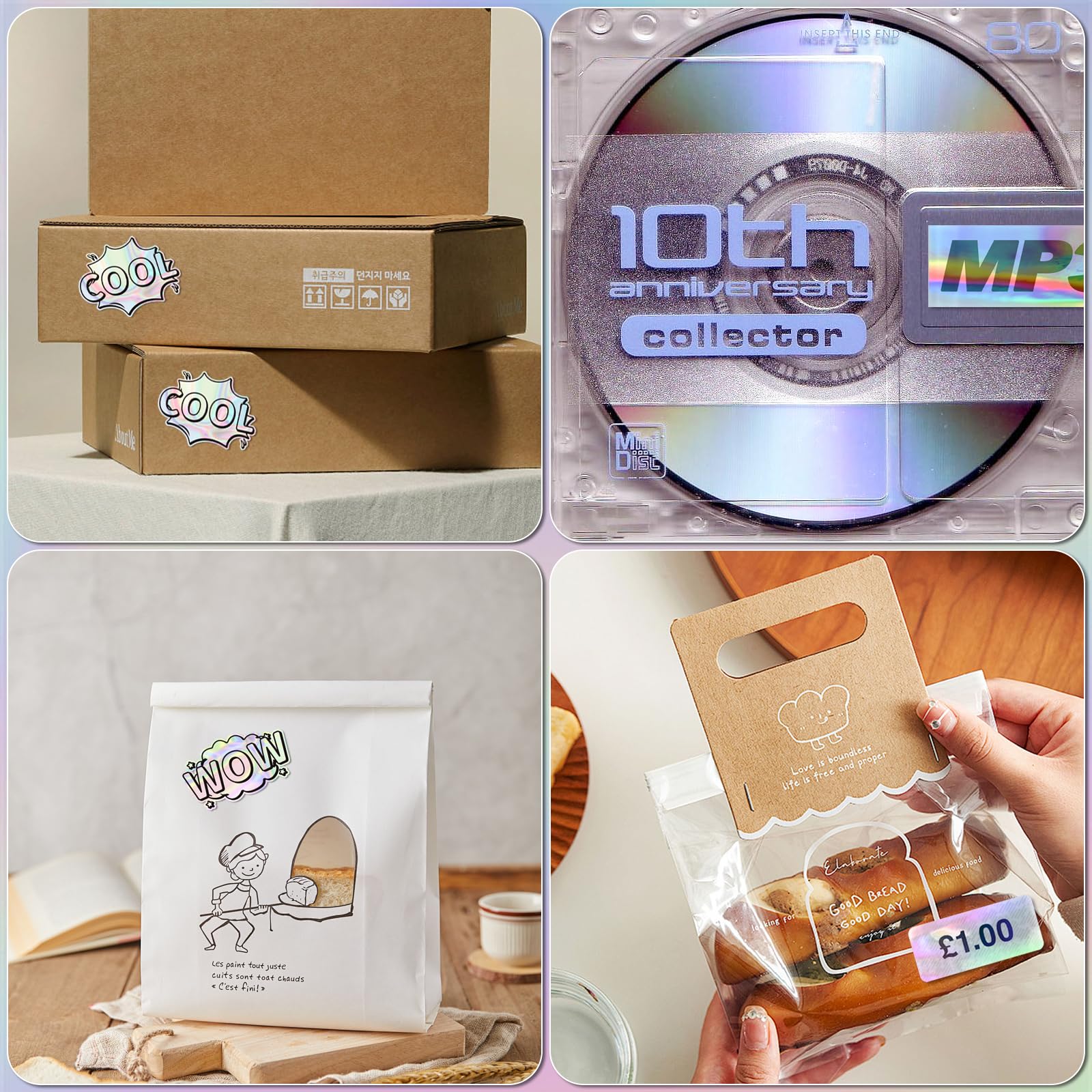 Snapklik.com : Square Holographic Silver Thermal Sticker Labels ...