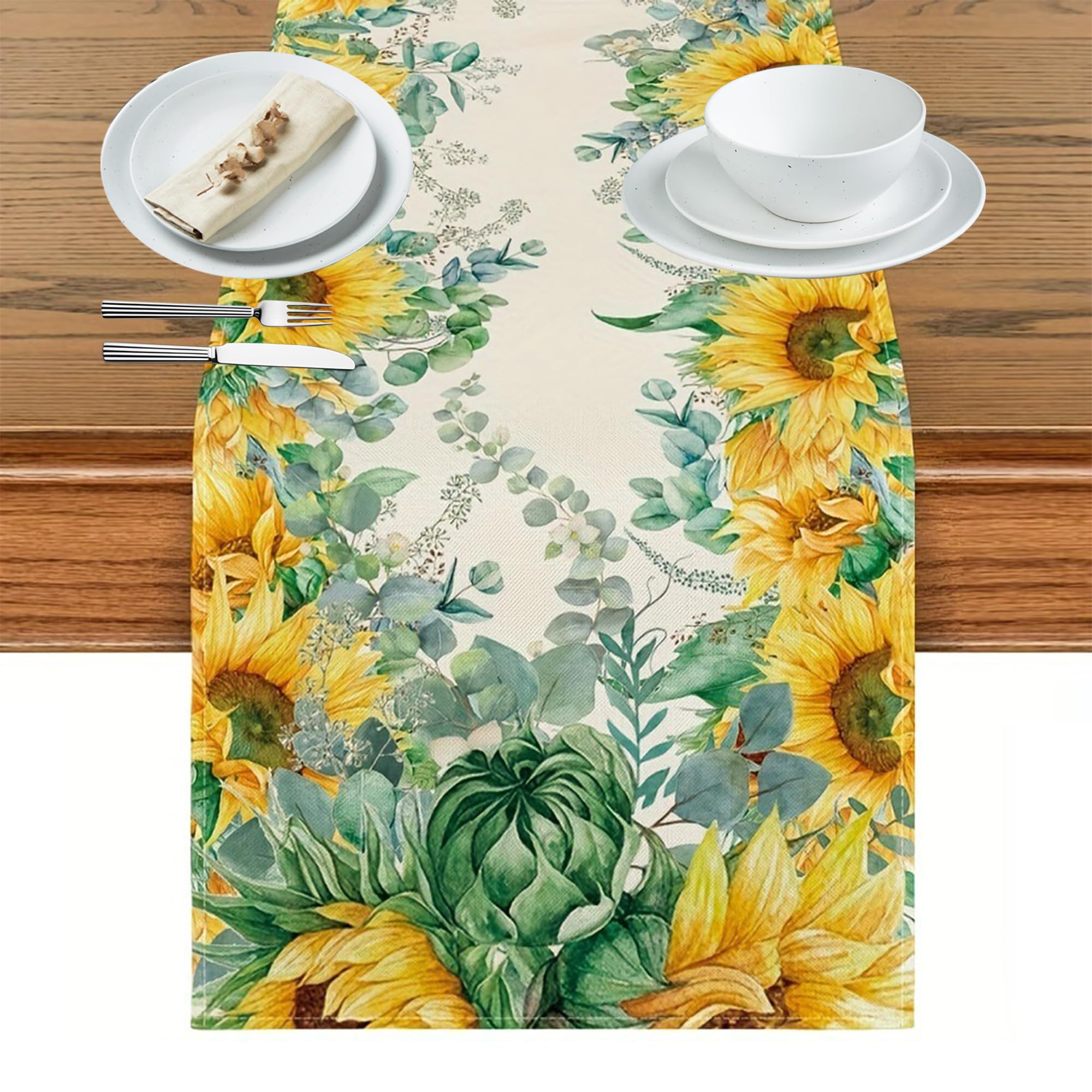 Amazon.com: SDEFI Sunflower Table Runner - Eucalyptus Print Table ...