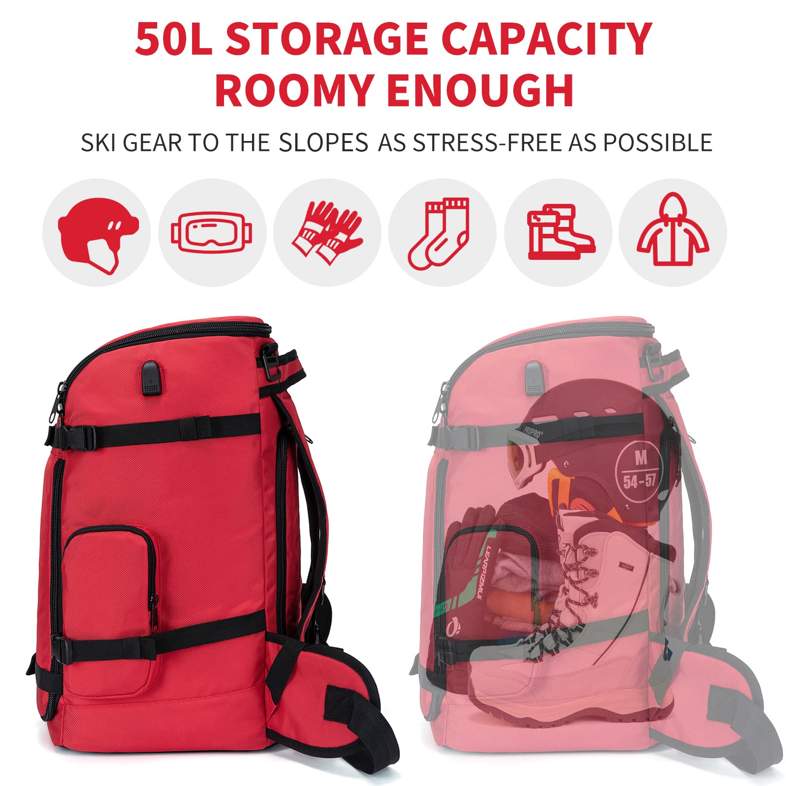 Snapklik.com : YCD-FLOCW Ski Boot Bag Backpack, 50L Large Capacity ...