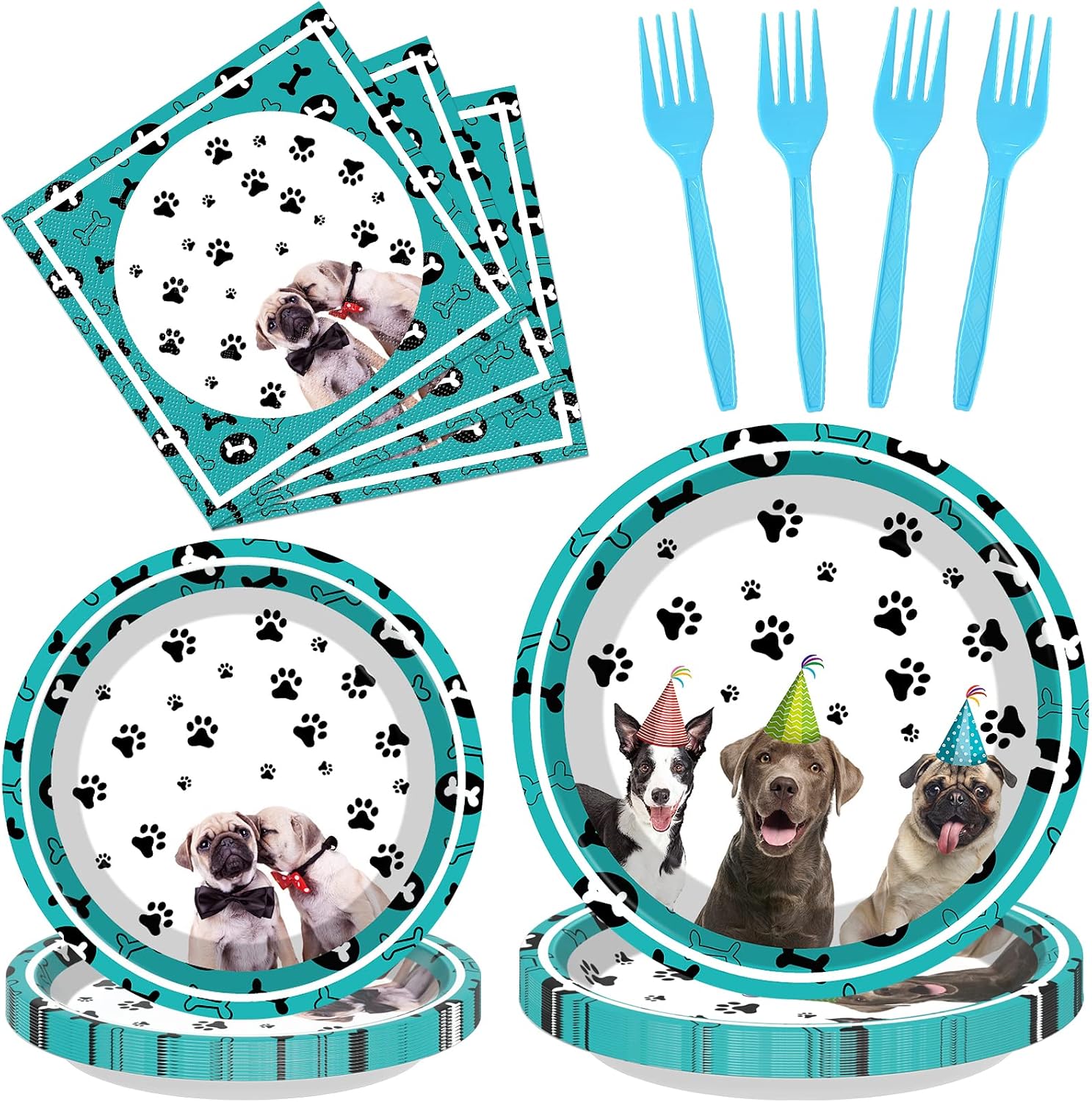 Amazon.com: 96 Pieces Dog Party Tableware Puppy Themed Birthday Party ...