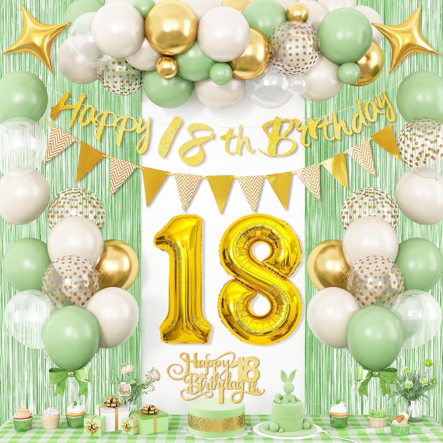Amazon.com: 18th Birthday Decorations Sage Green, 18th Birthday ...