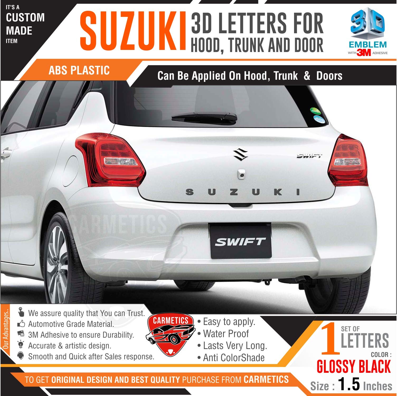 Buy CarMetics Suzuki 3D Car Sticker Logo Emblem Accessories Letters for ...