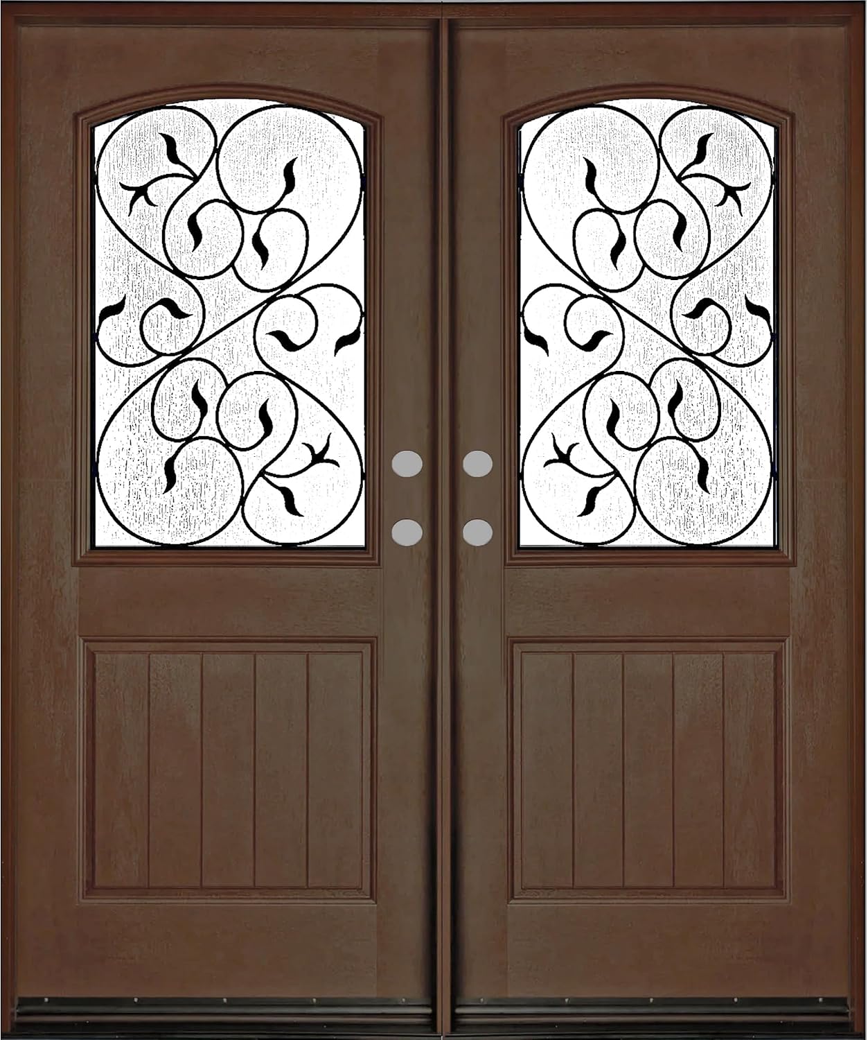 BGW Doors - Exterior Fiberglass Double Door with Iron Grill Glass Pre ...