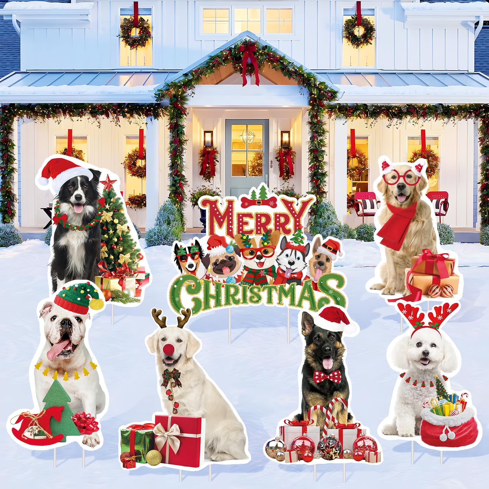 Amazon.com : 7PCS Dog Christmas Yard Signs Outdoor Decorations Merry ...