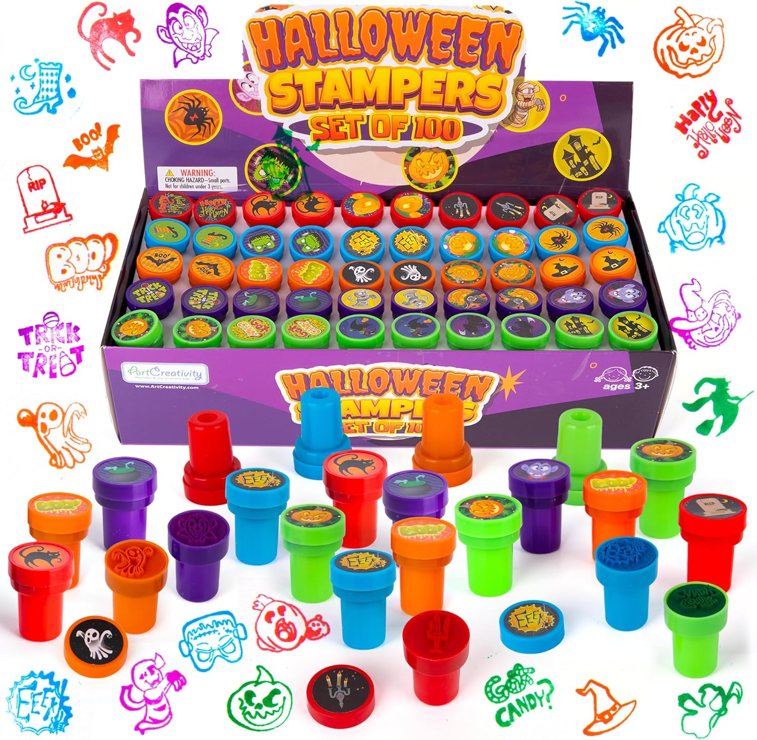 Amazon.com: ArtCreativity Halloween Stamps for Kids, Pack of 100 ...