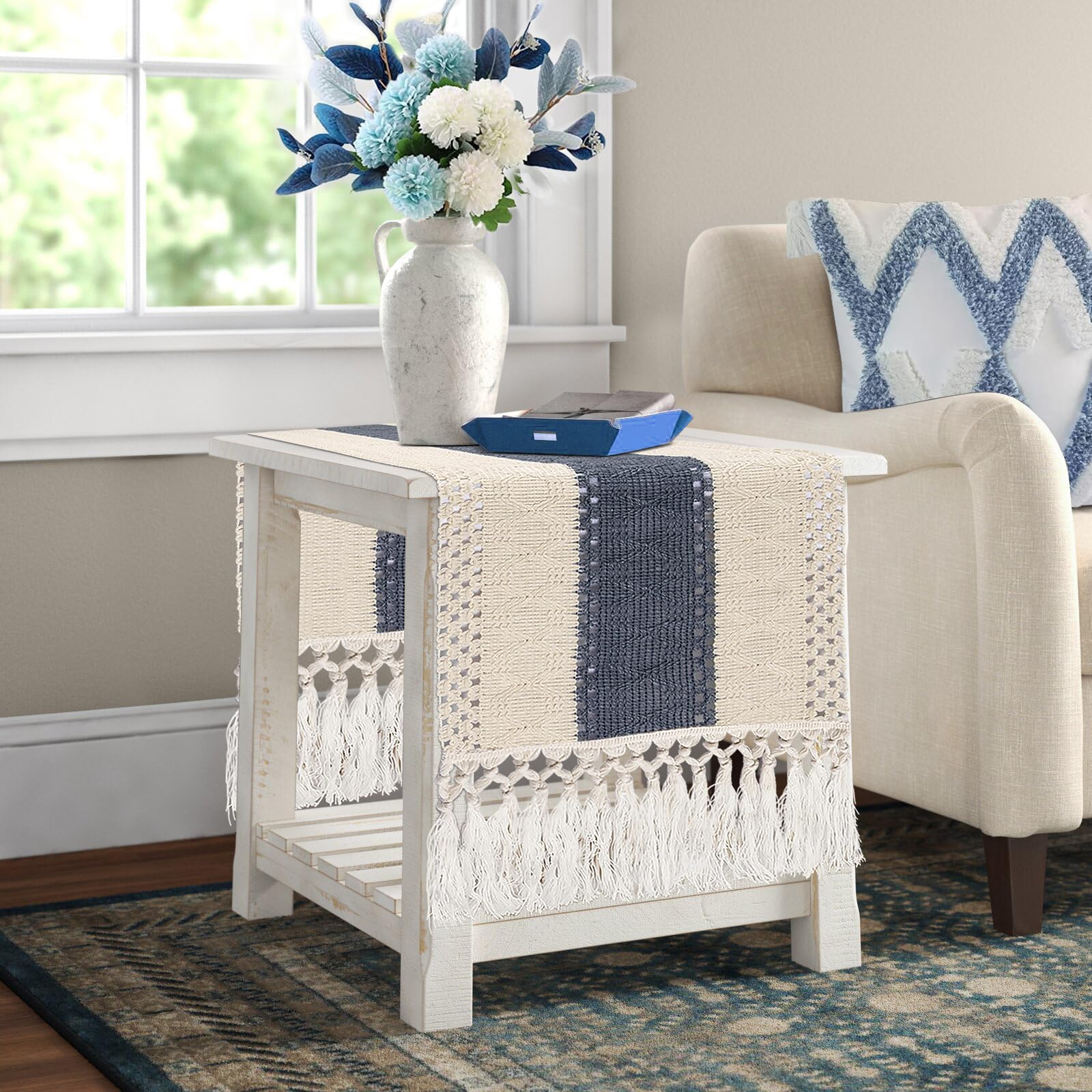 Amazon.com: yuboo Blue and White Table Runner 36 Inches, Boho Coffee ...