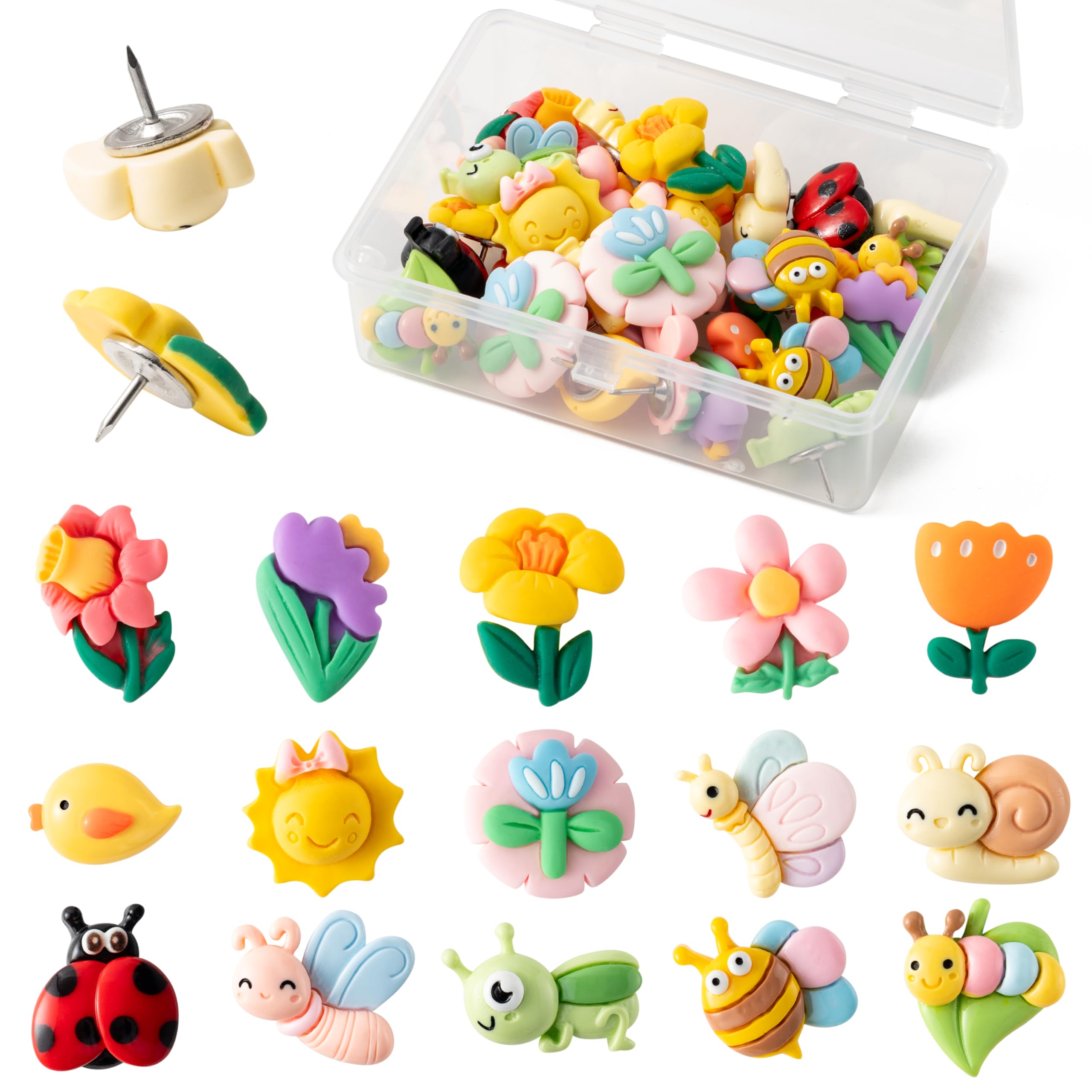 Amazon.com: BeYumi 30Pcs Spring Floral Insect Push Pins Springtime ...