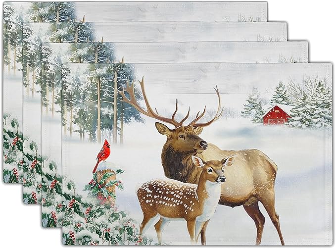 Amazon.com: Giwawa Winter Deer Placemats Set of 4 12x18 Inch Christmas ...