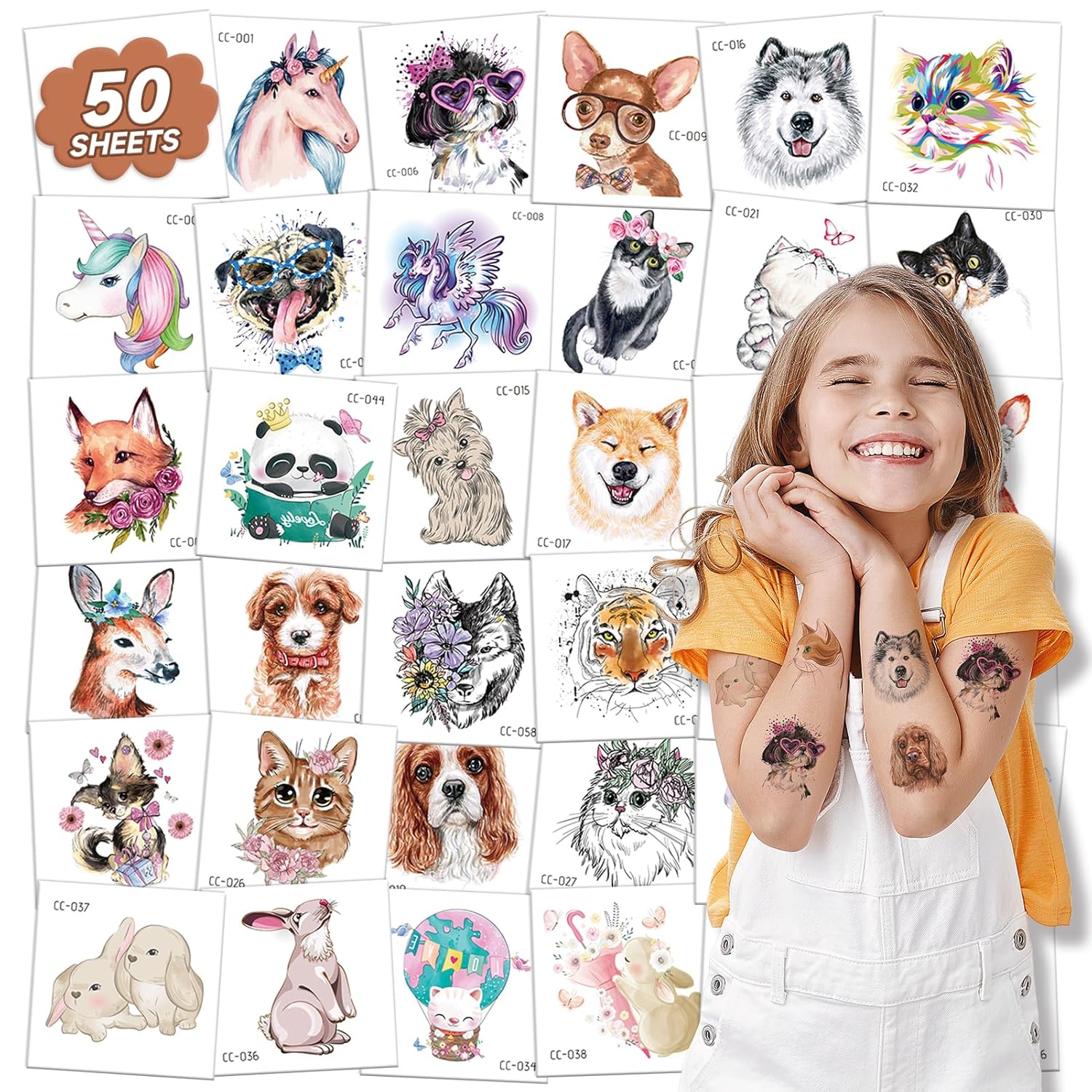 Amazon.com : EMOME 50 Sheets Individually Wrapped Kids Tattoos ...
