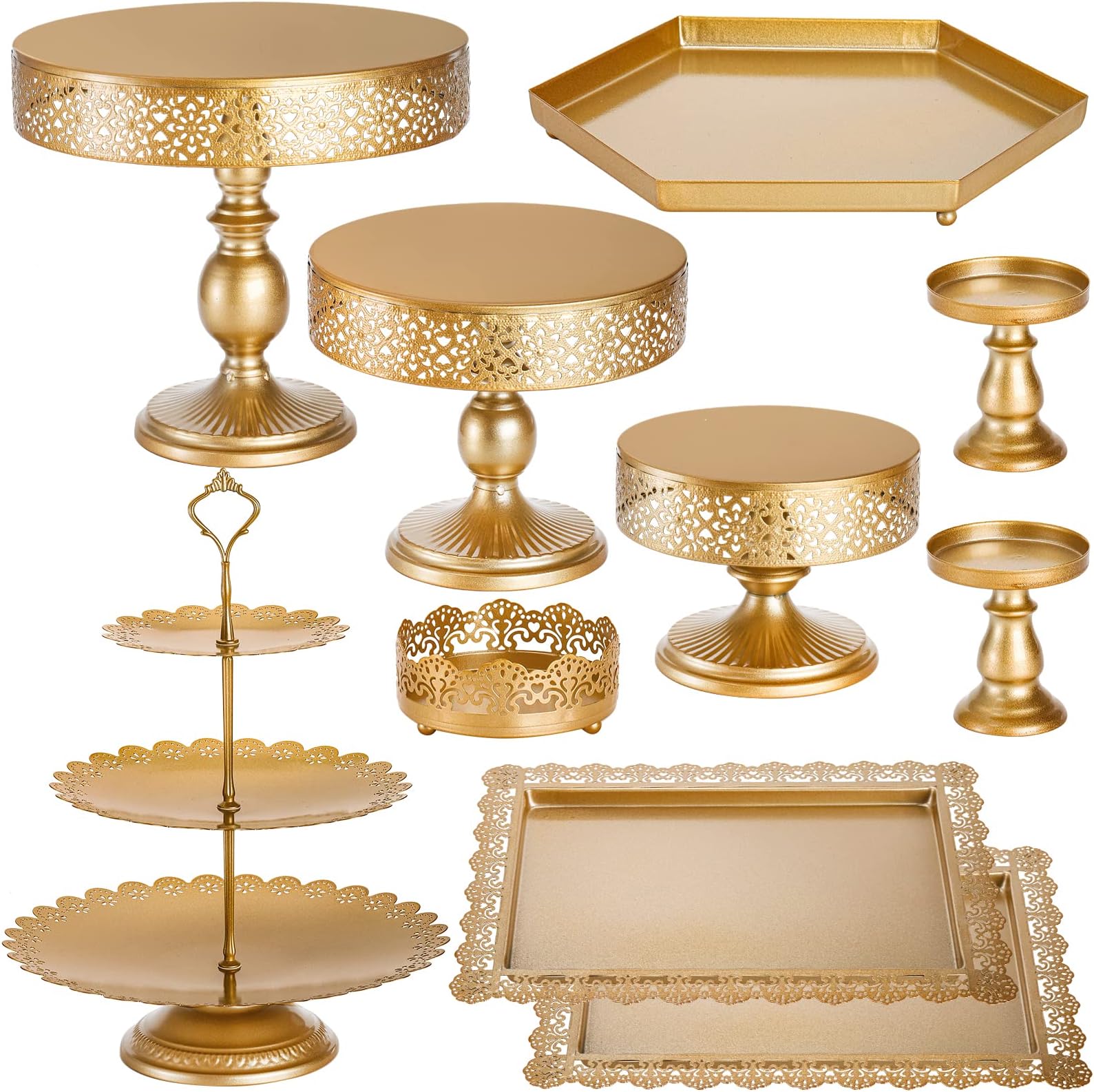 Amazon.com: Peohud 10 Pieces Gold Cake Stand, Metal Round Cupcake Tower ...
