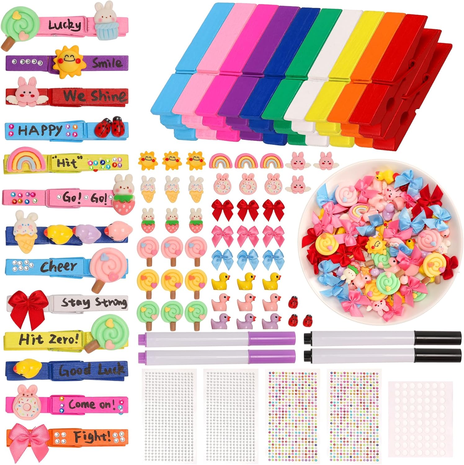 Amazon.com: YZFDUI 60 Set Cheer Pins Spirit Clips with 60 Wooden Clips ...